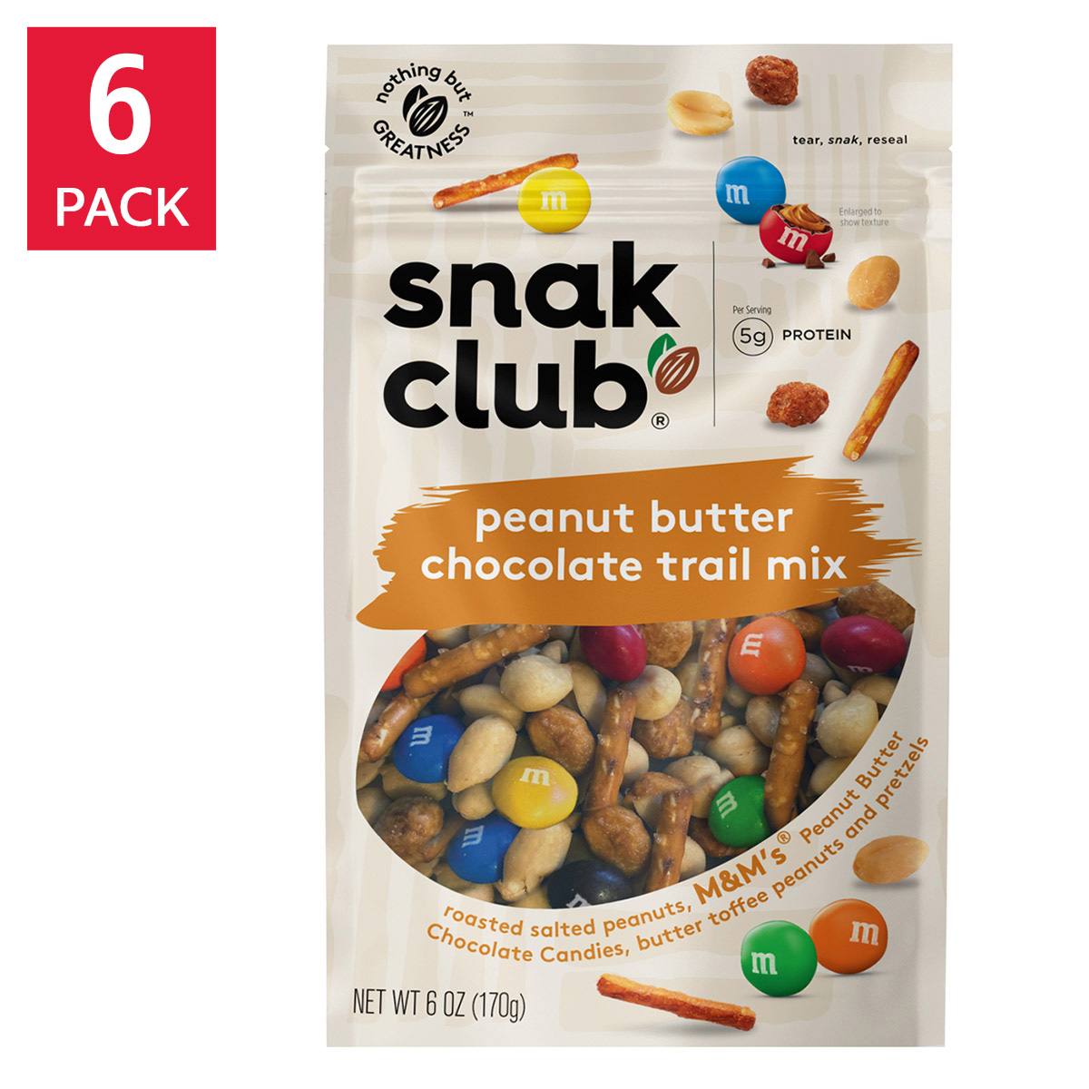 Snak Club Trail Mix, Peanut Butter Chocolate, 6 oz, 6-count | Costco