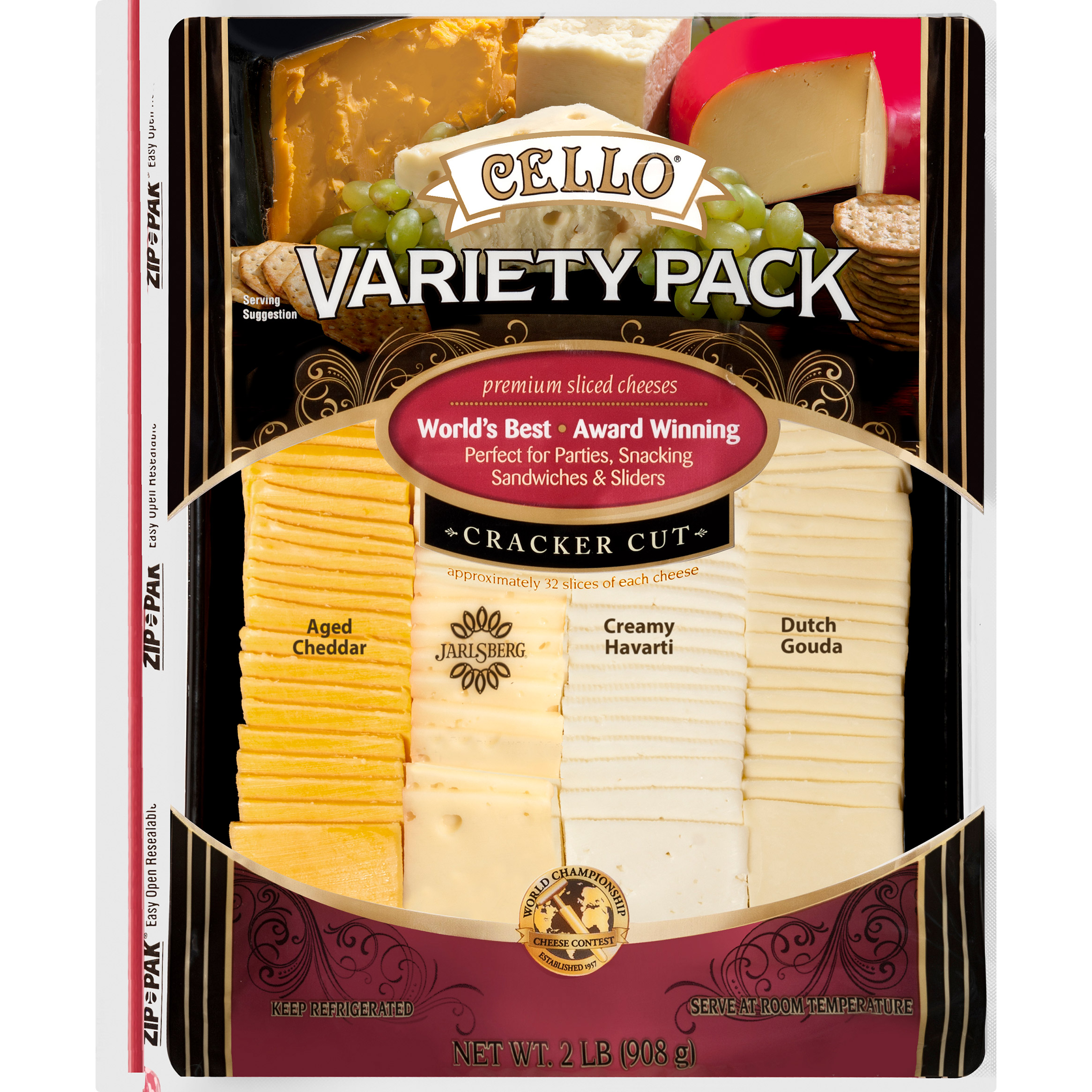 Cello Variety Pack, Cracker Cut, Premium Sliced Cheeses, 2 lbs | Costco