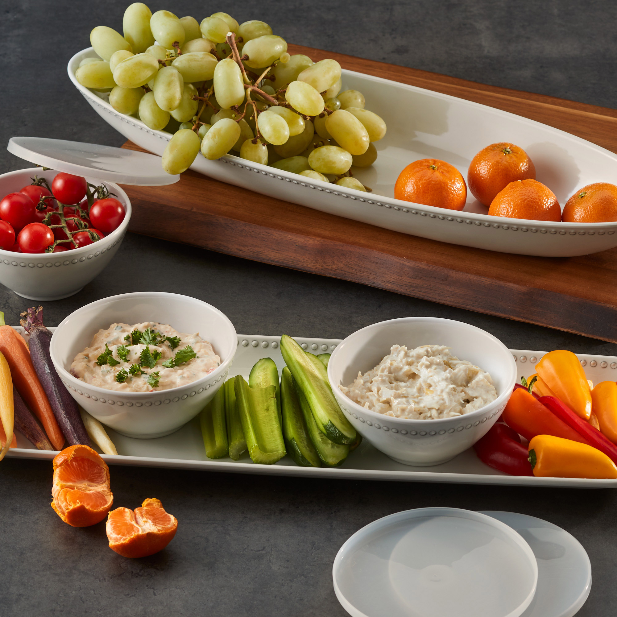 Pandex 5-piece Beaded Melamine Serveware Set, Cream | Costco