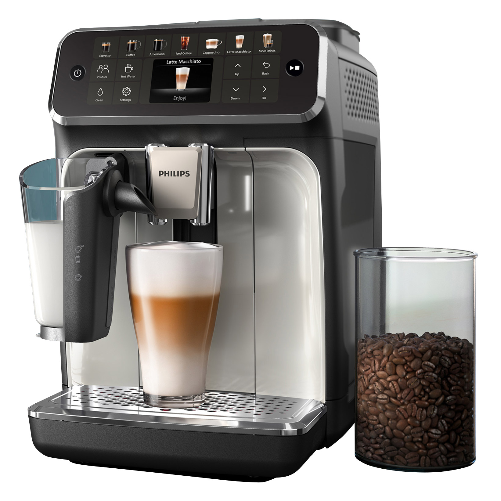 Philips 4400 Full Auto Coffee and Espresso Machine, LatteGo Milk ...