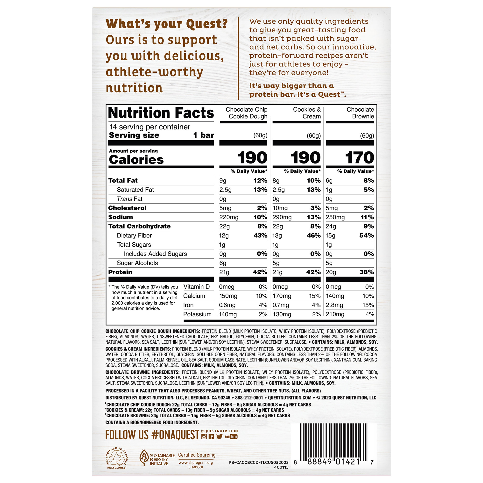 Quest Protein Bar Variety Pack, 2.12 oz, 14-count | Costco