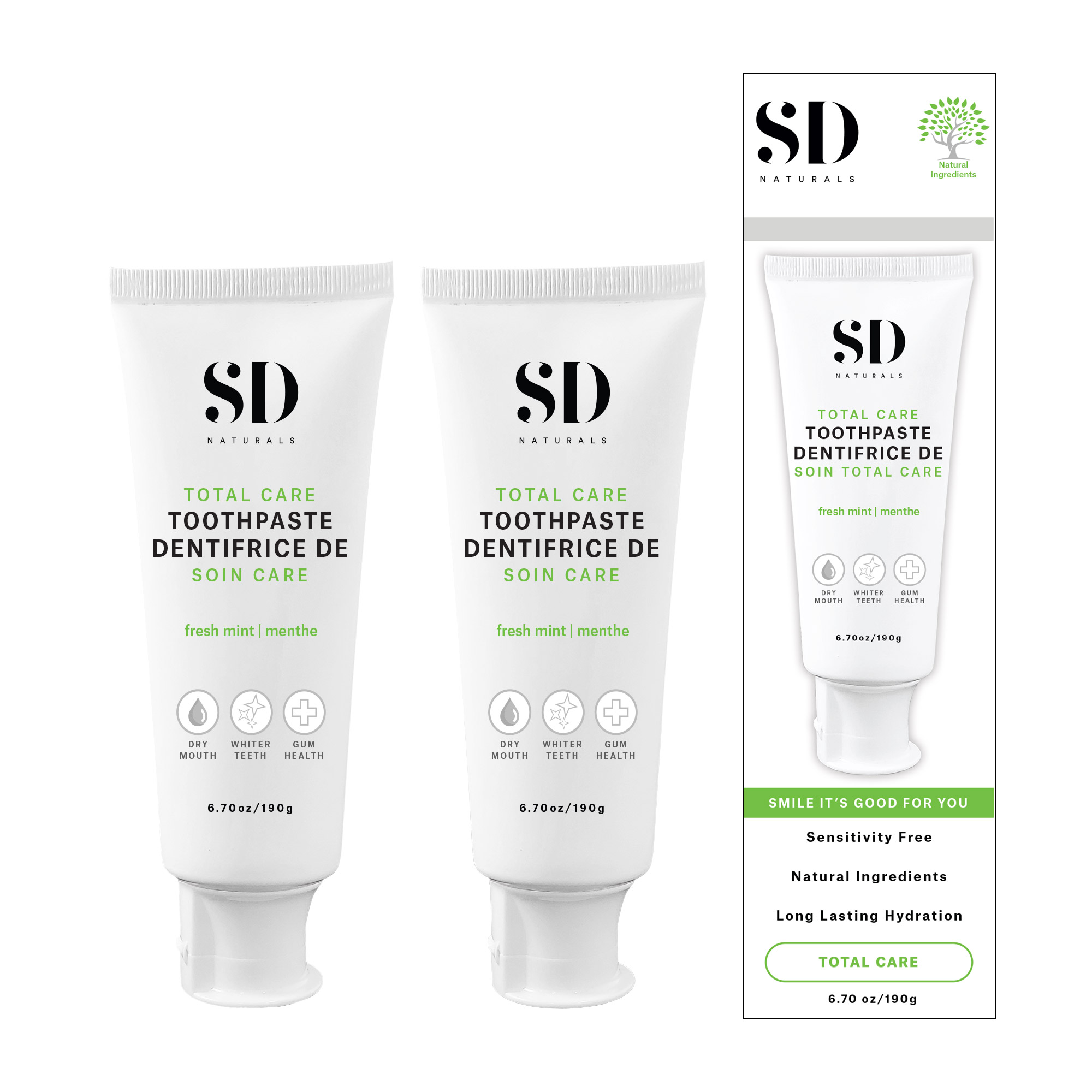 Spa Dent Naturals Total Care Toothpaste - Fresh Mint, 3 x 190 g | Costco