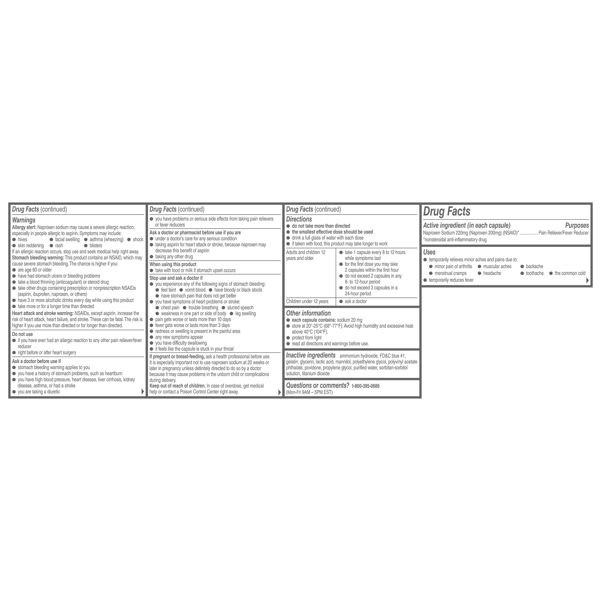 Aleve Naproxen Sodium 220 mg. Pain Reliever/Fever Reducer, 180 Liquid ...