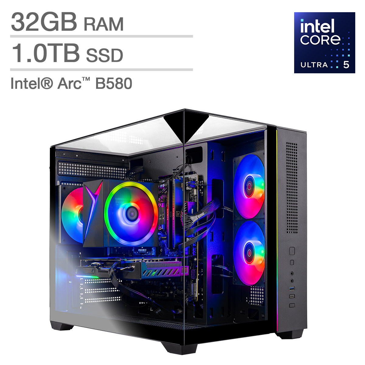 Skytech Crystal Gaming Desktop — Intel Core Ultra 5 225F — Intel Arc ...