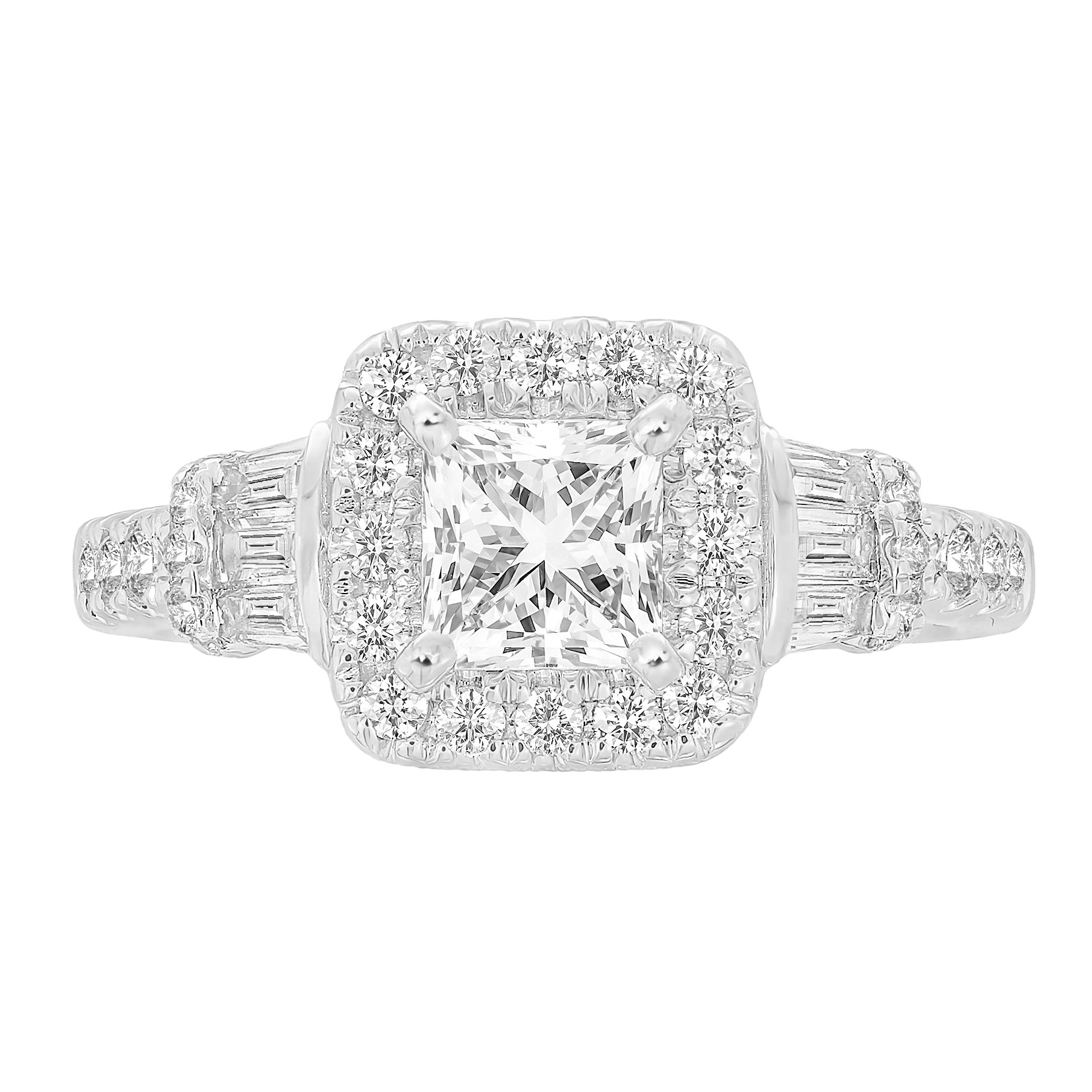 Princess Cut, Round Brilliant and Baguette Cut Diamond Engagement Ring ...