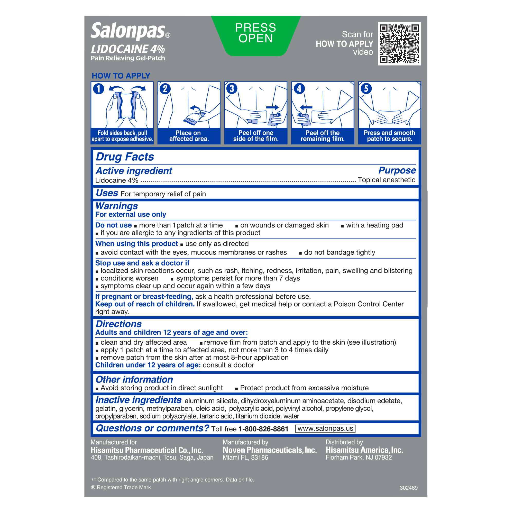 Salonpas LIDOCAINE 4% Pain Relieving Gel-Patch, 30 Patches | Costco