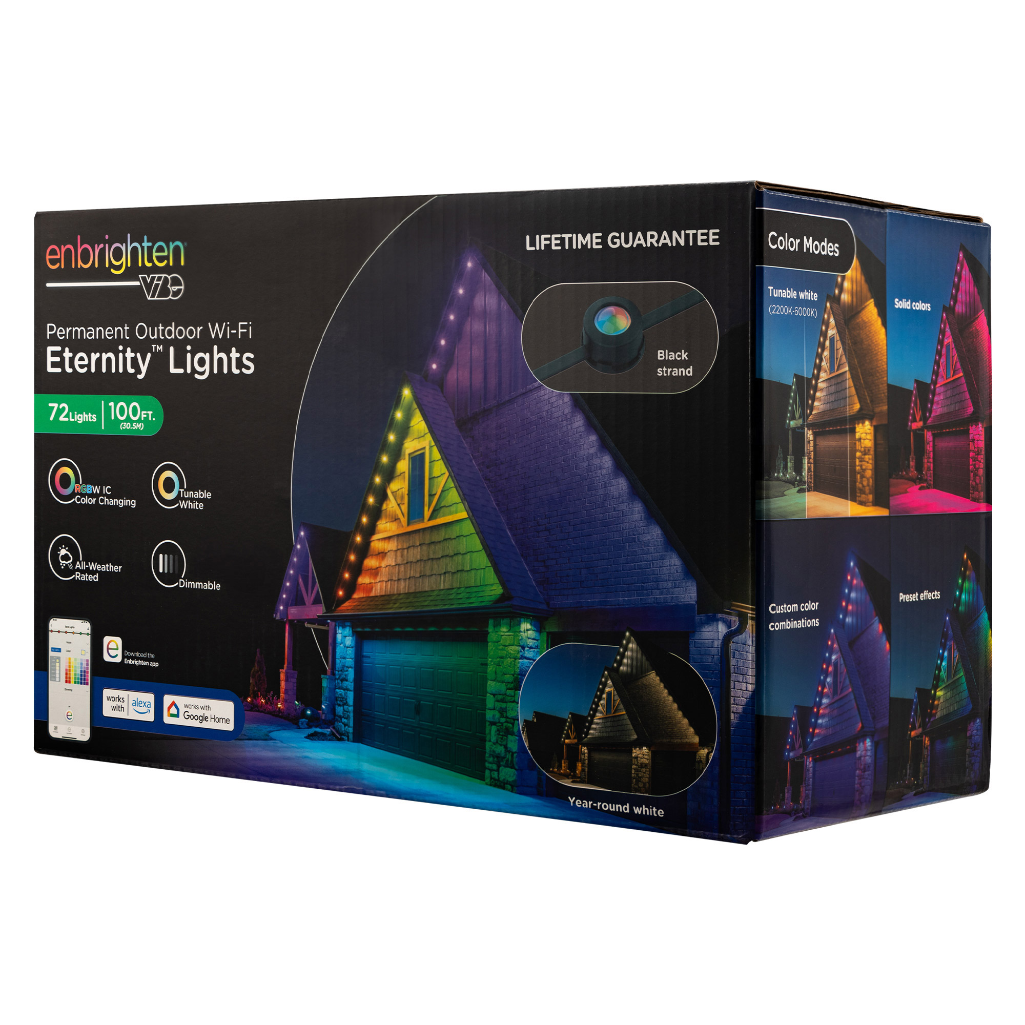 Enbrighten 100 ft. Permanent Outdoor Wi-Fi Eternity Eave Lights, 16.5 ...