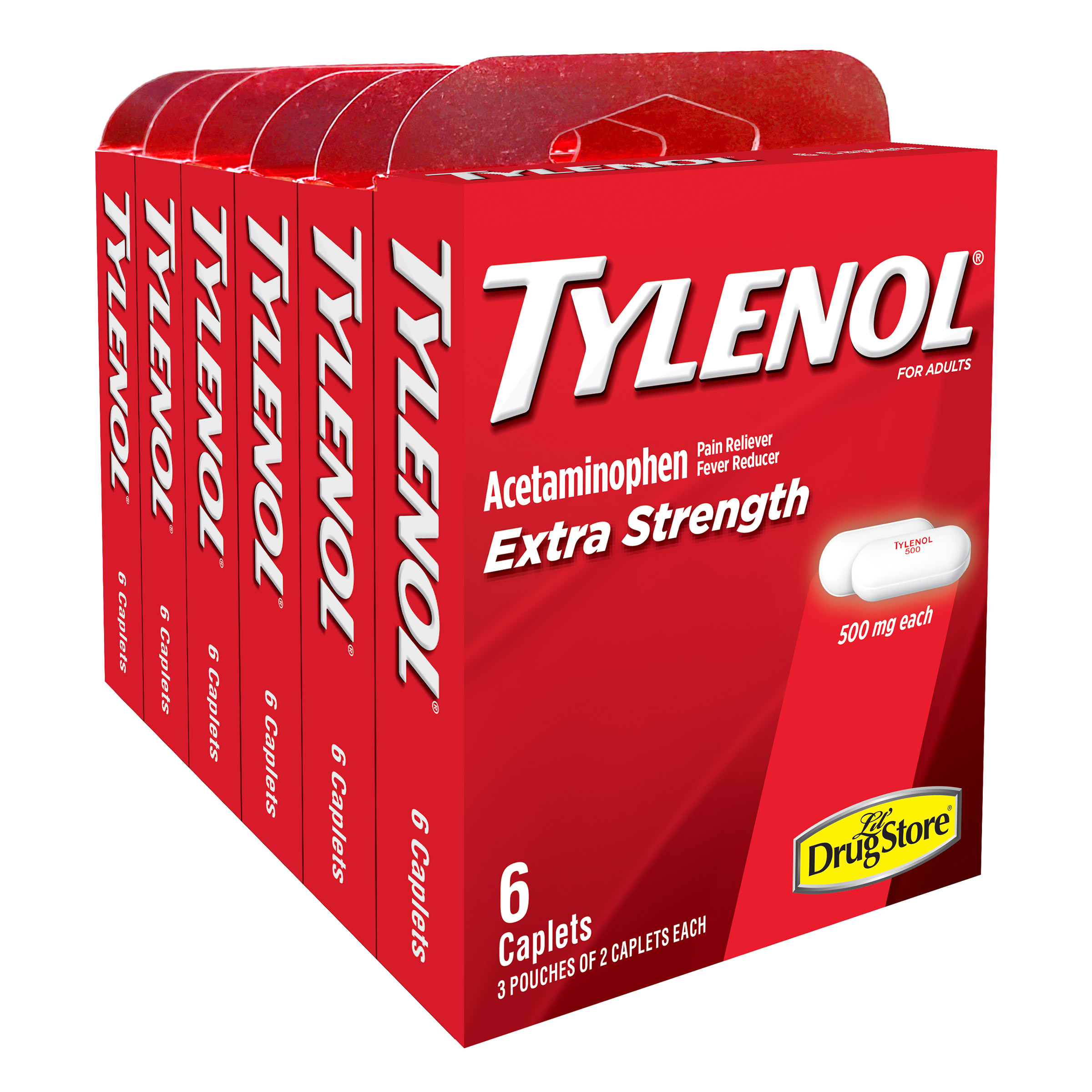 Tylenol Extra Strength Acetaminophen, 500 mg, 3 Servings per Box, 6 ...