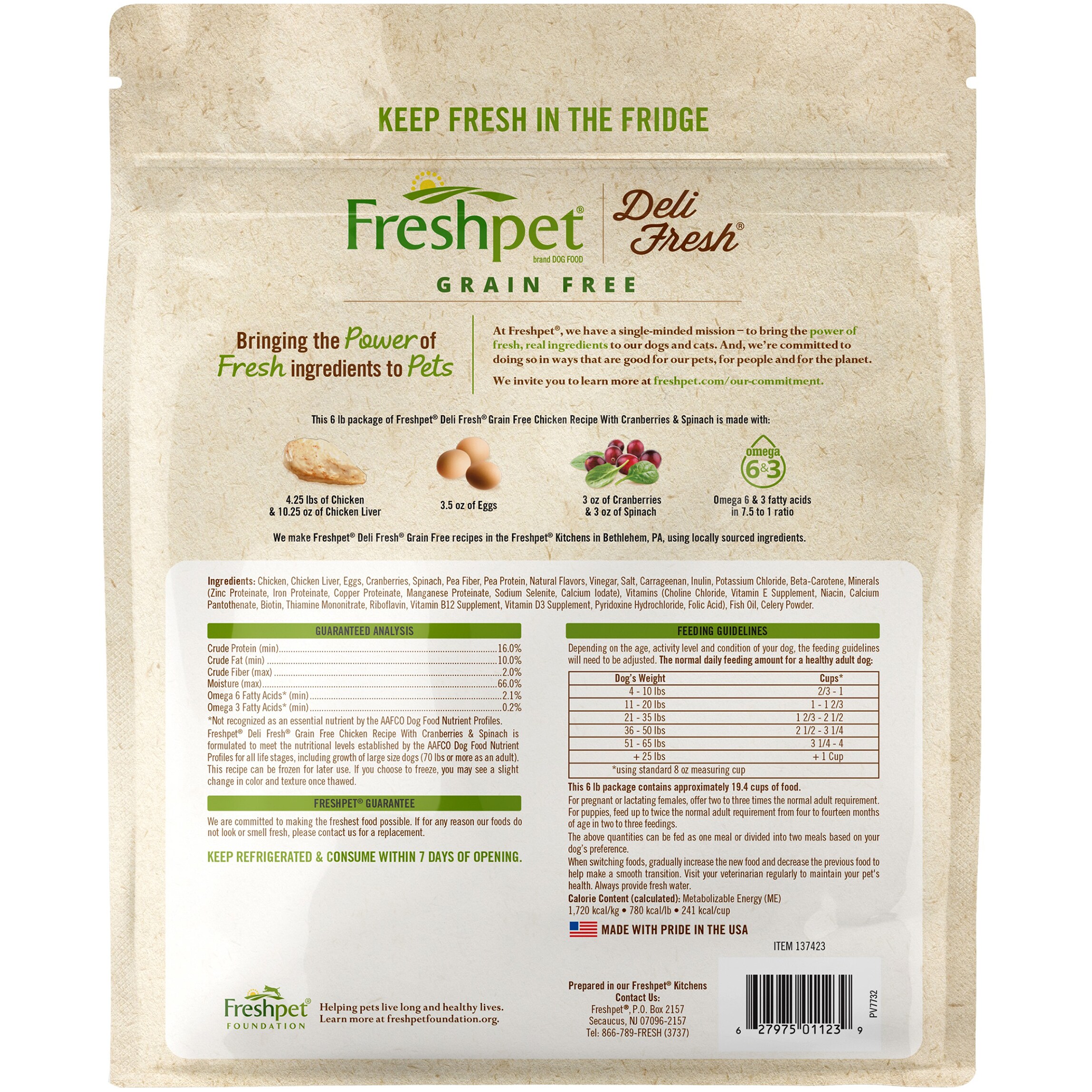Freshpet Deli Fresh Chicken Recipe with Cranberries & Spinach, 6 lbs ...