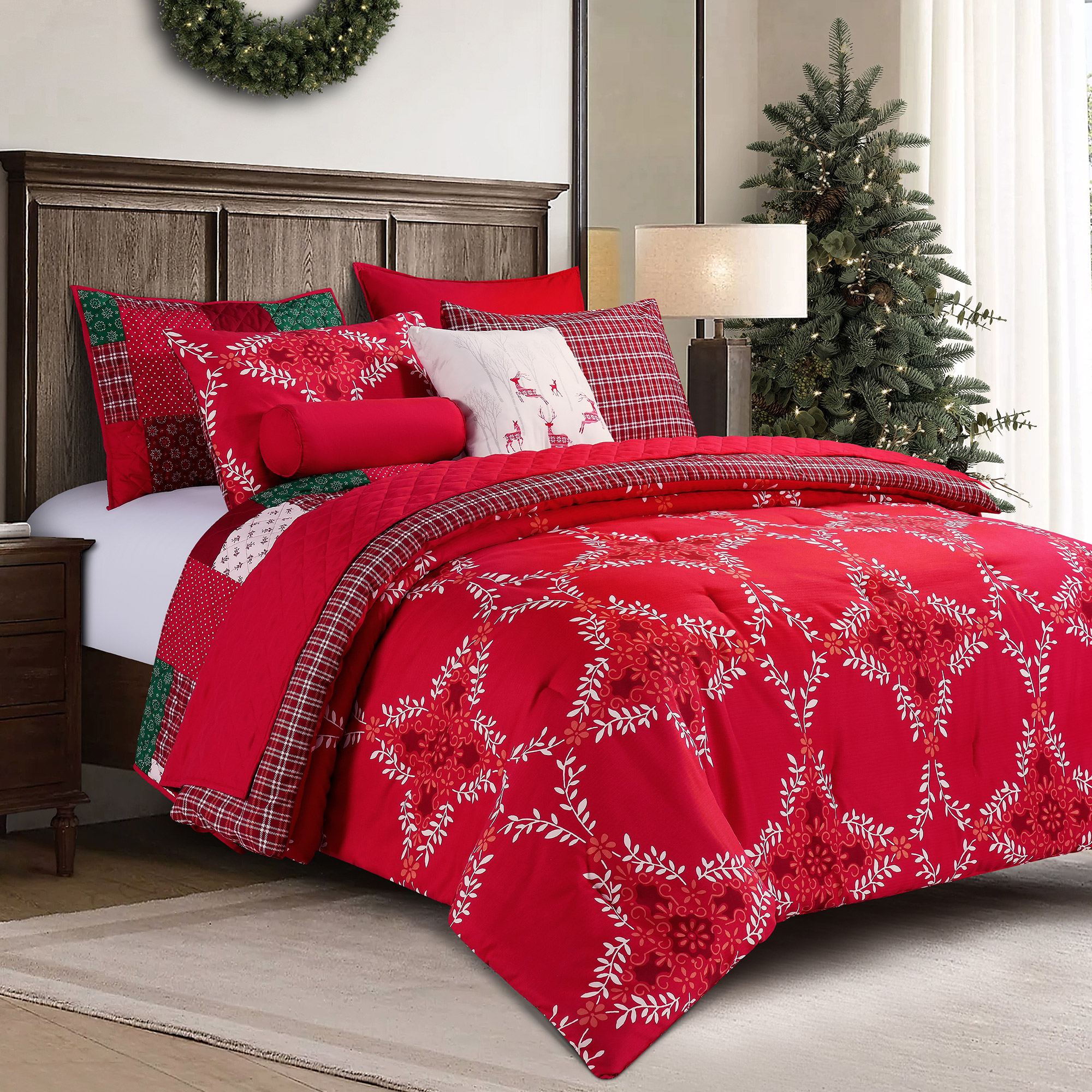 WelHome Holiday 8-piece Holiday Medallion Decorative Bedding Set | Costco