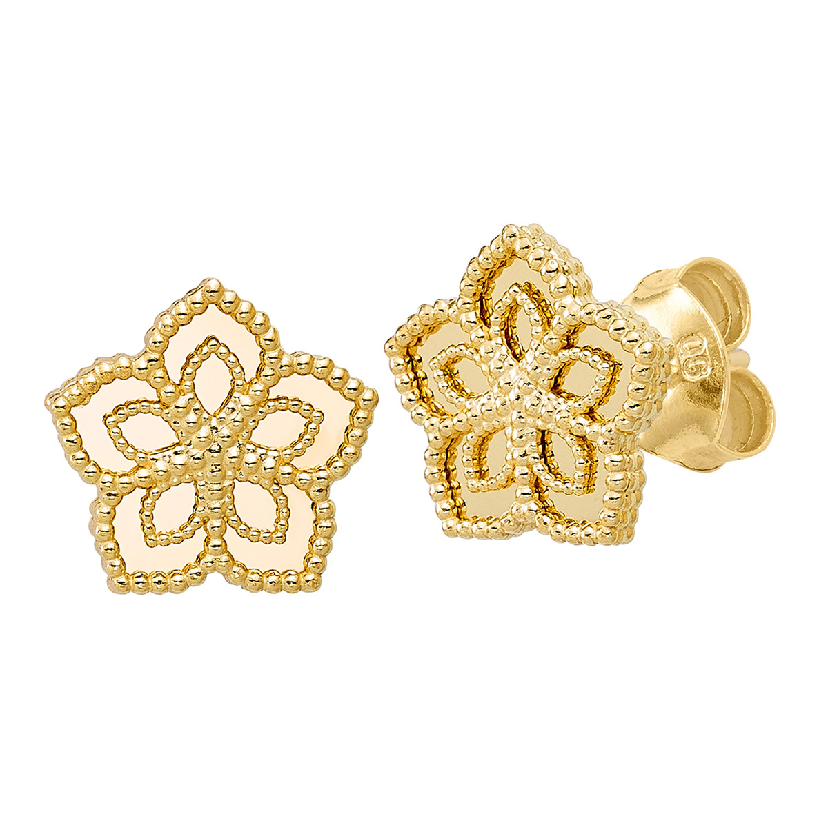 High Polish and Textured Floral Earrings in Yellow Gold | Costco