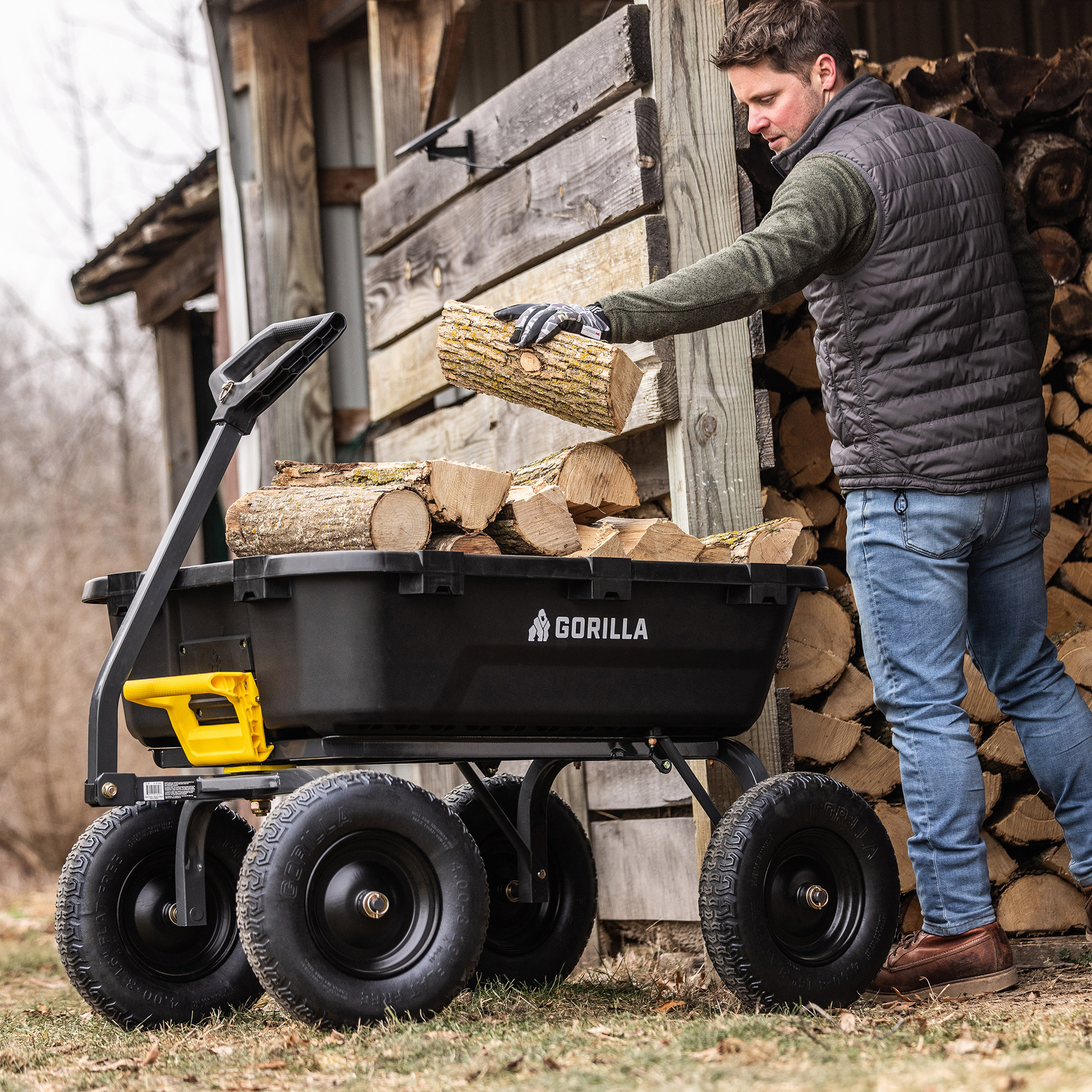 Gorilla 9 cu ft. Heavy Duty Poly Yard Dump Cart with No Flat Tires | Costco