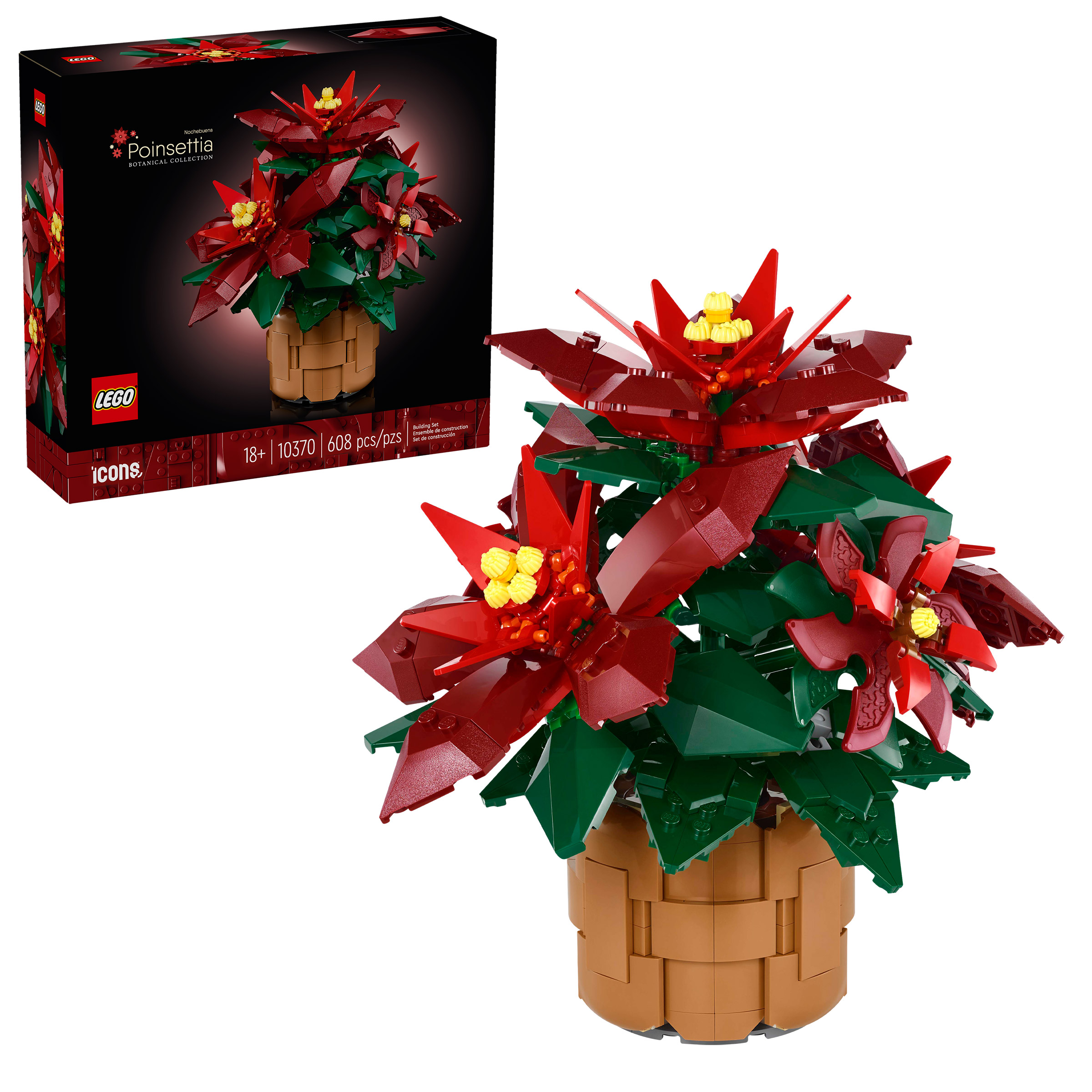 LEGO Icons Poinsettia Plant Building Set and Centerpiece Table ...