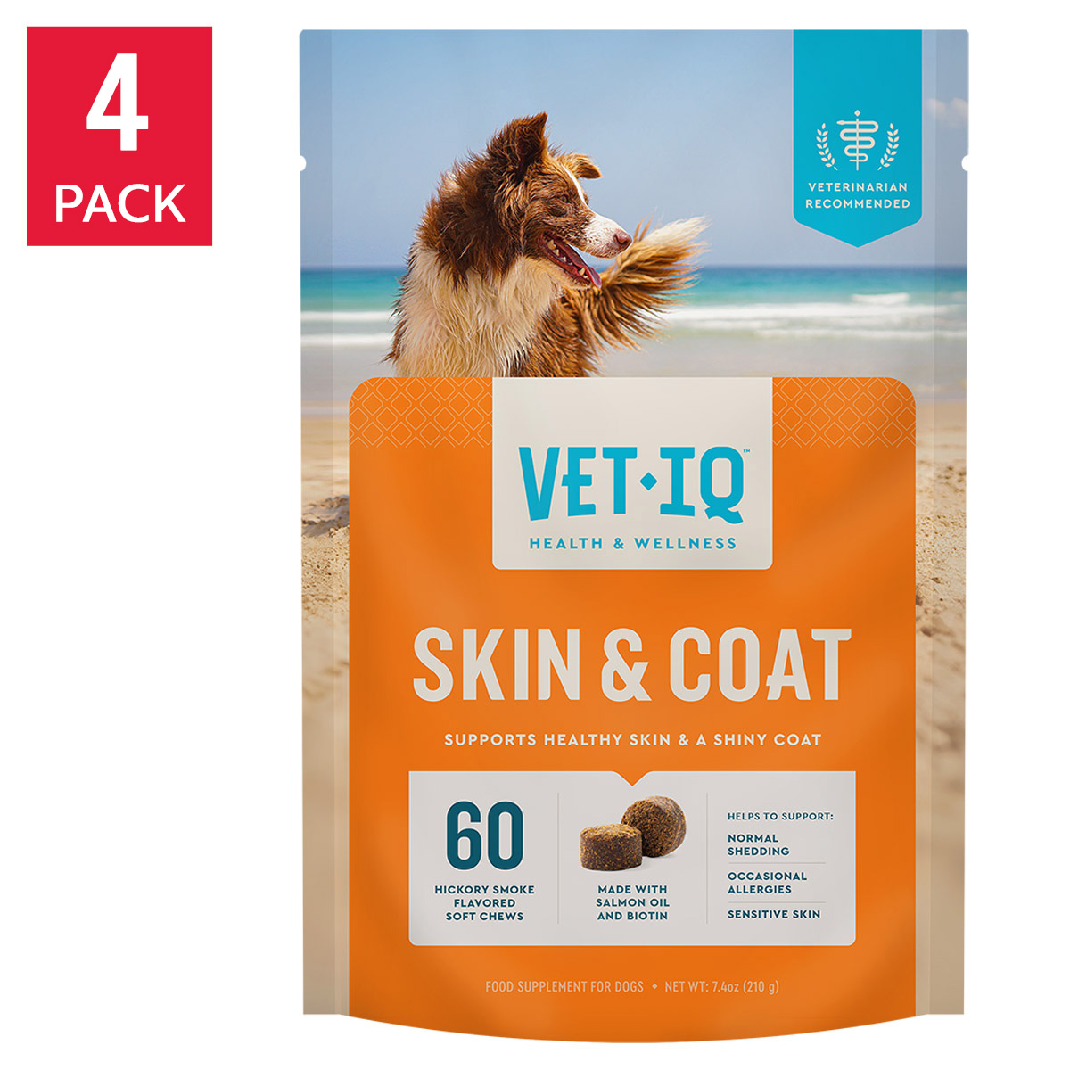 VETIQ Skin and Coat Hickory Smoke Flavored Soft Chews for Dogs, 240 ...