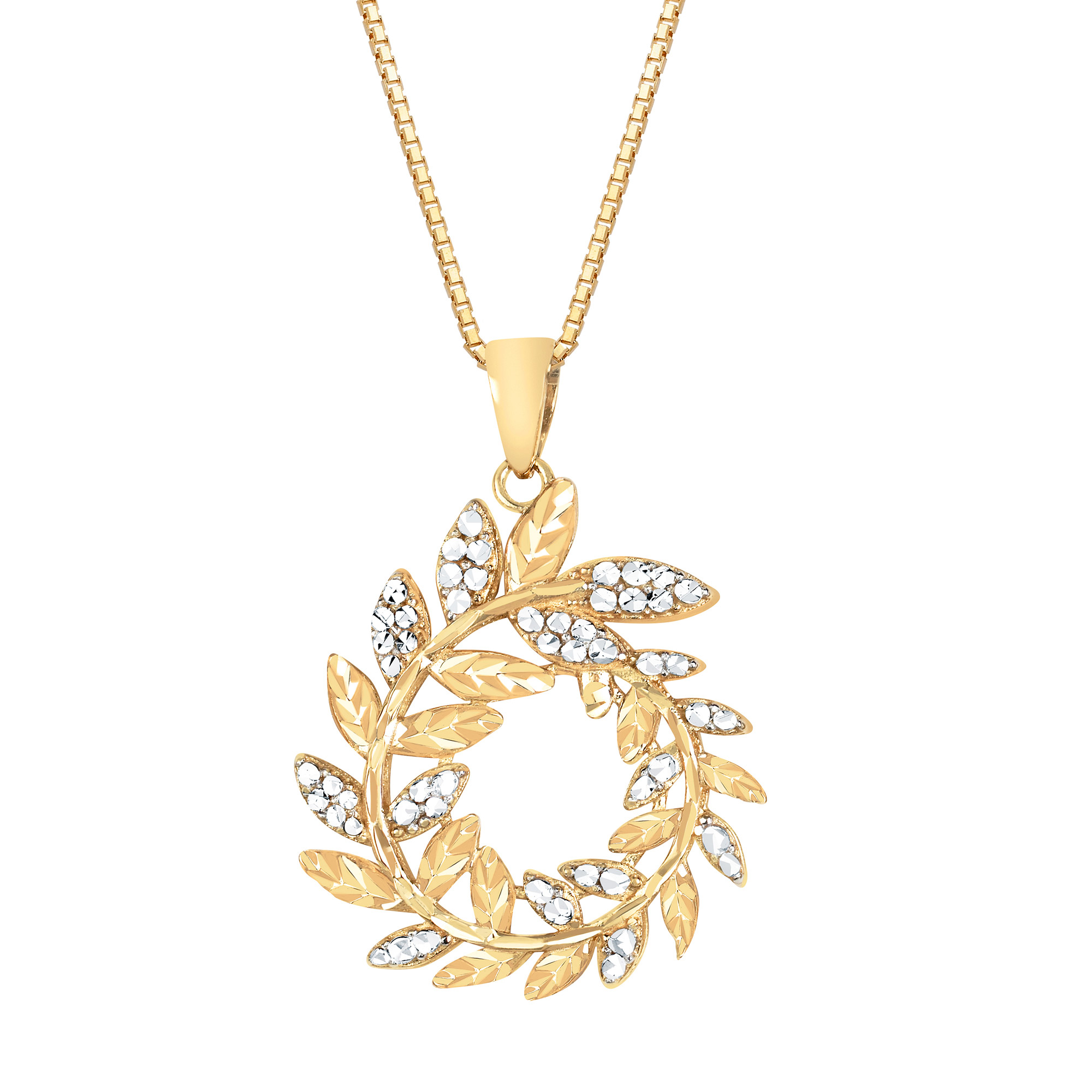 Diamond Cut Leaf Design Pendant in Two-Tone Gold | Costco