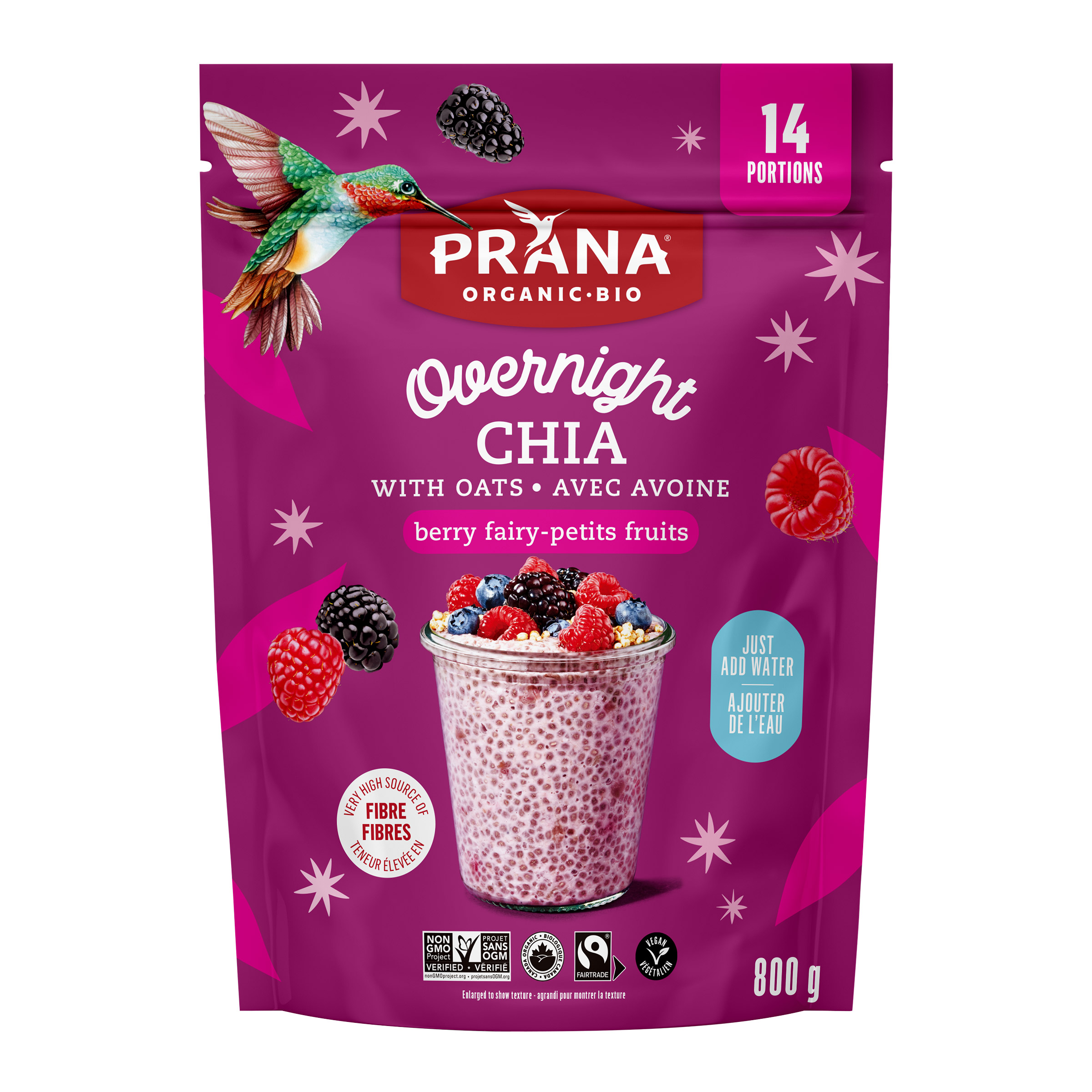 Prana Organic Berry Fairy Overnight Chia with Oats, 800 g | Costco