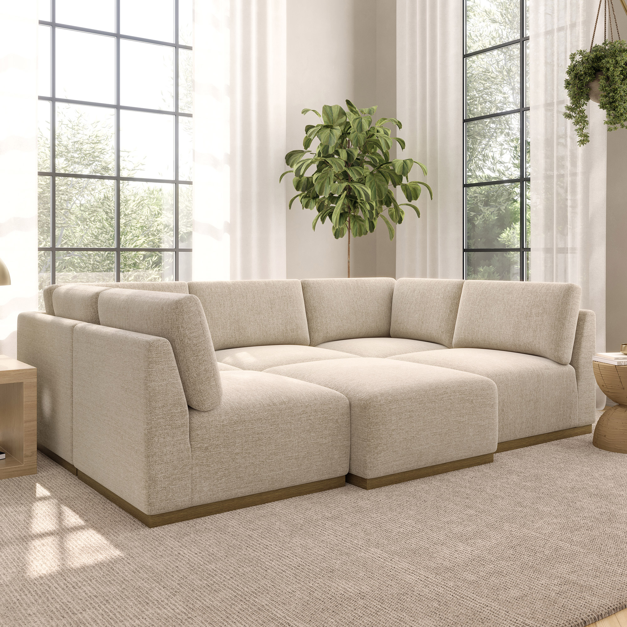 Henredon Murphy Fabric 6-piece Modular Sectional with Ottoman, Beige ...