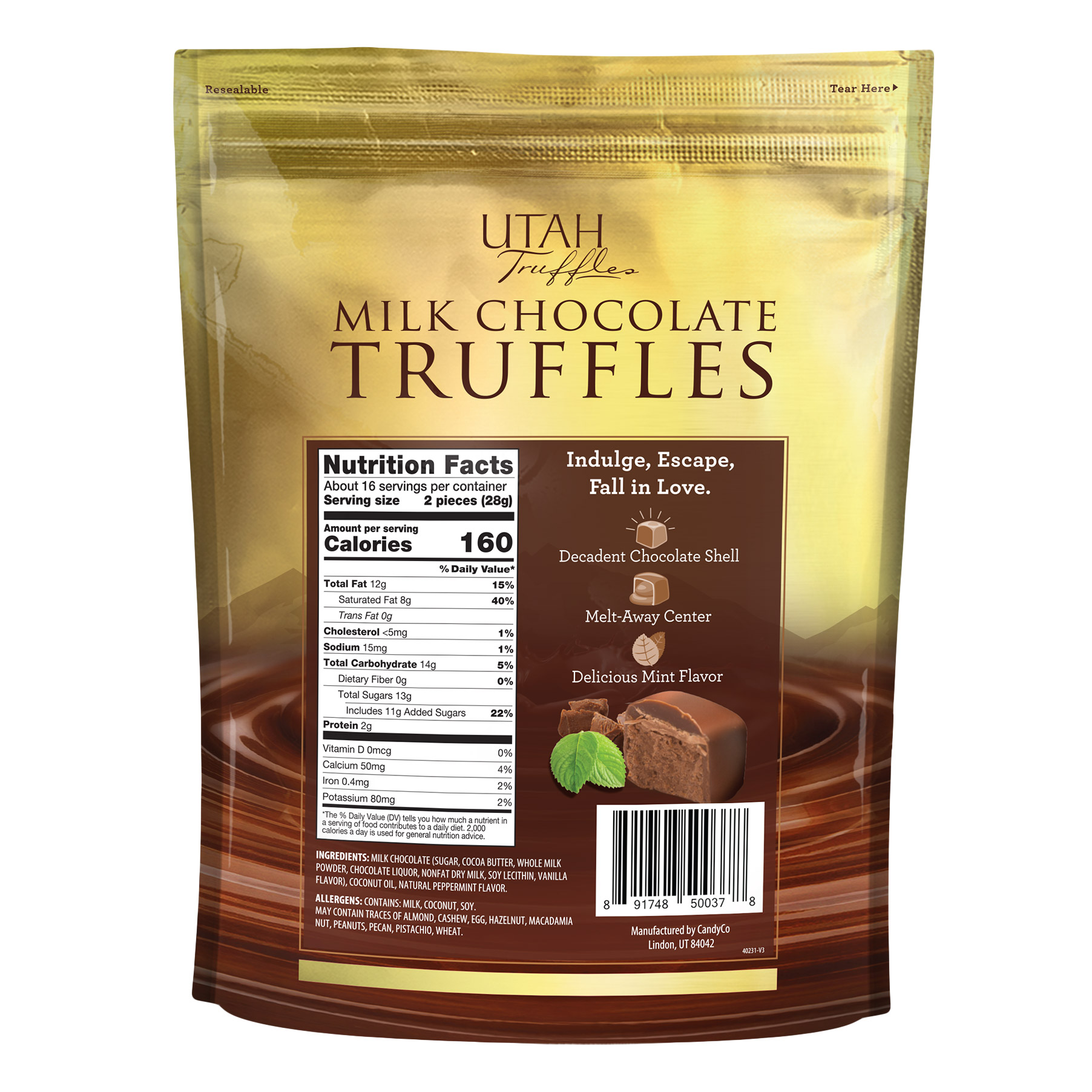 Utah Truffles Belgian Milk Chocolate Truffles, Mint, 16 oz | Costco