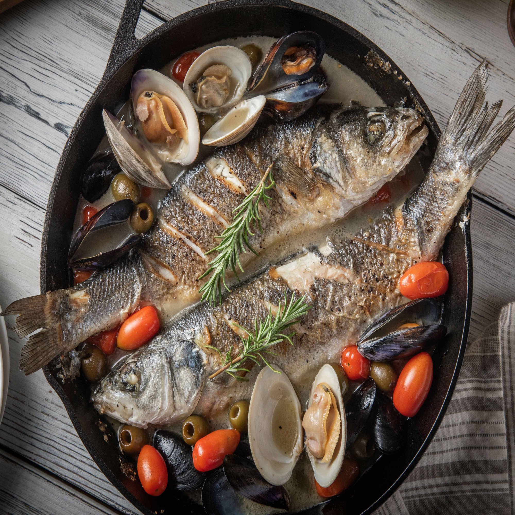 Whole Head On, Cleaned Branzino Fish (12-18 Oz. Per Fish), Min 7 Count ...