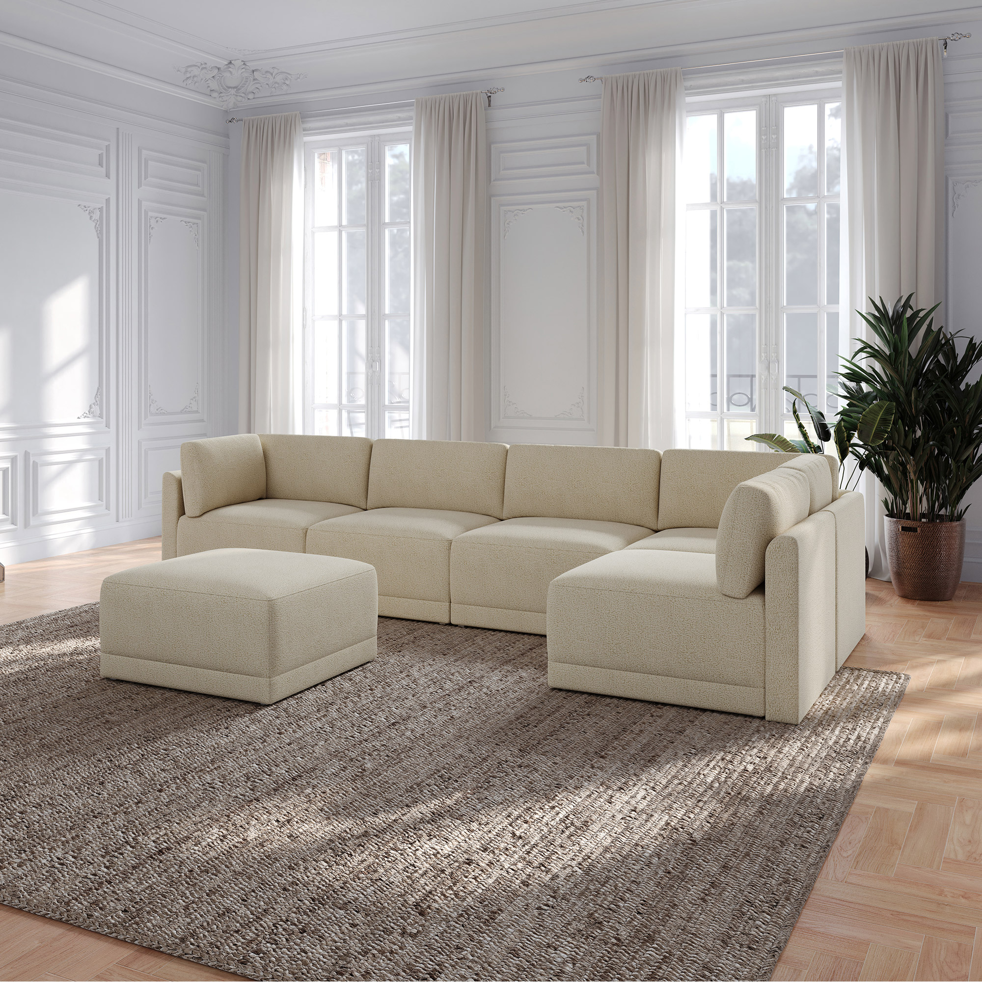 Thomasville Fallon Modular Sectional 6-piece Cream with Ottoman | Costco