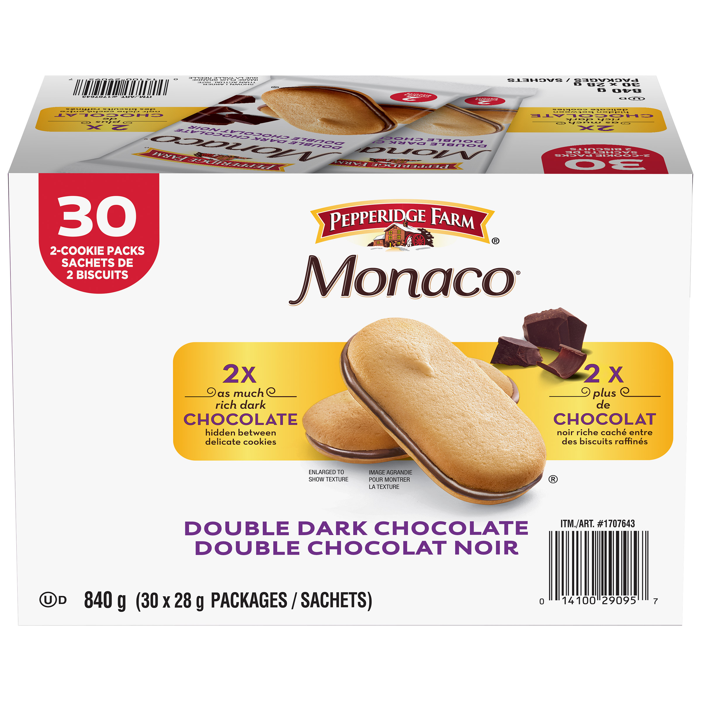 Pepperidge Farm Monaco Double Dark Chocolate Cookies, 30 × 28 g | Costco