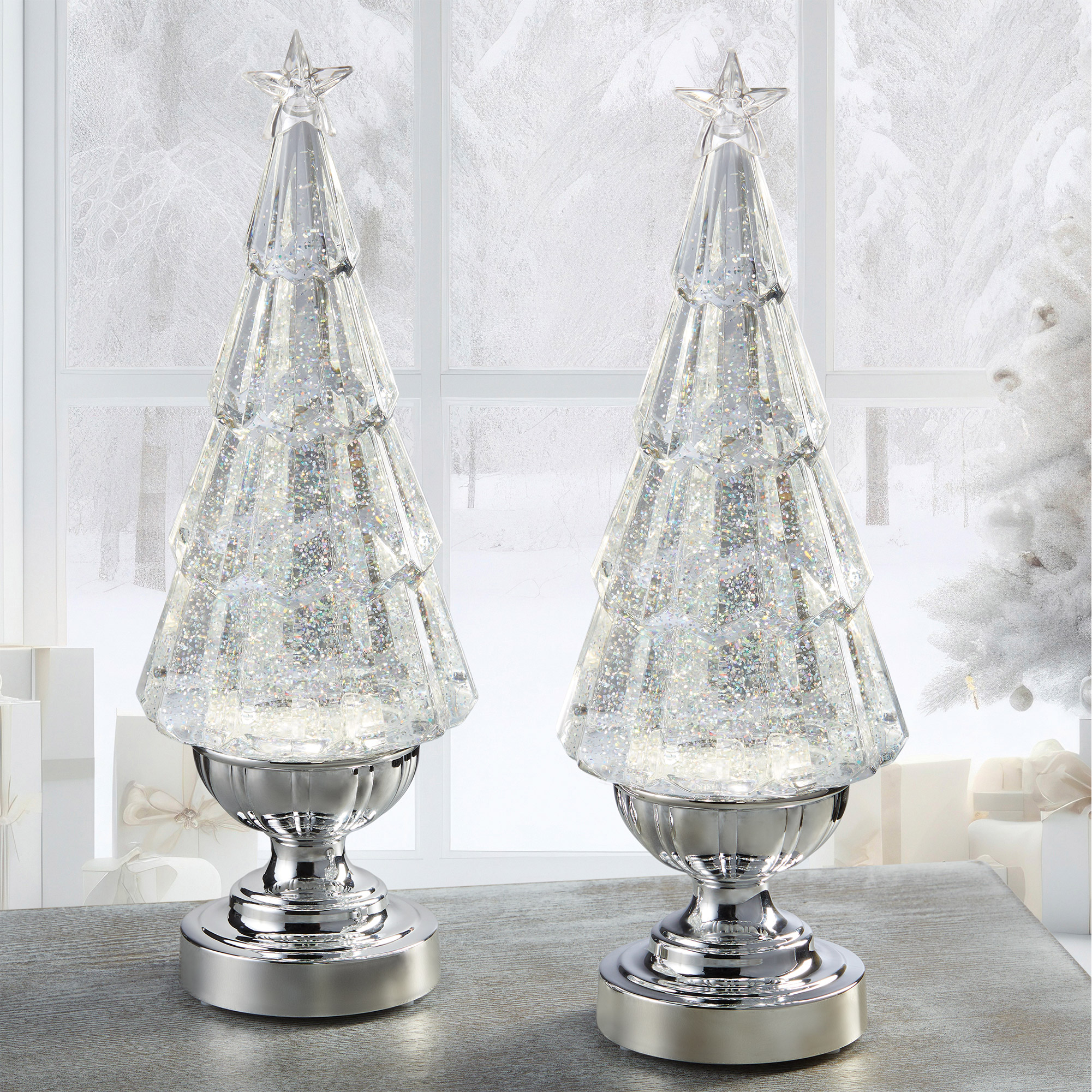 Set of 2 Lighted Glitter Trees | Costco
