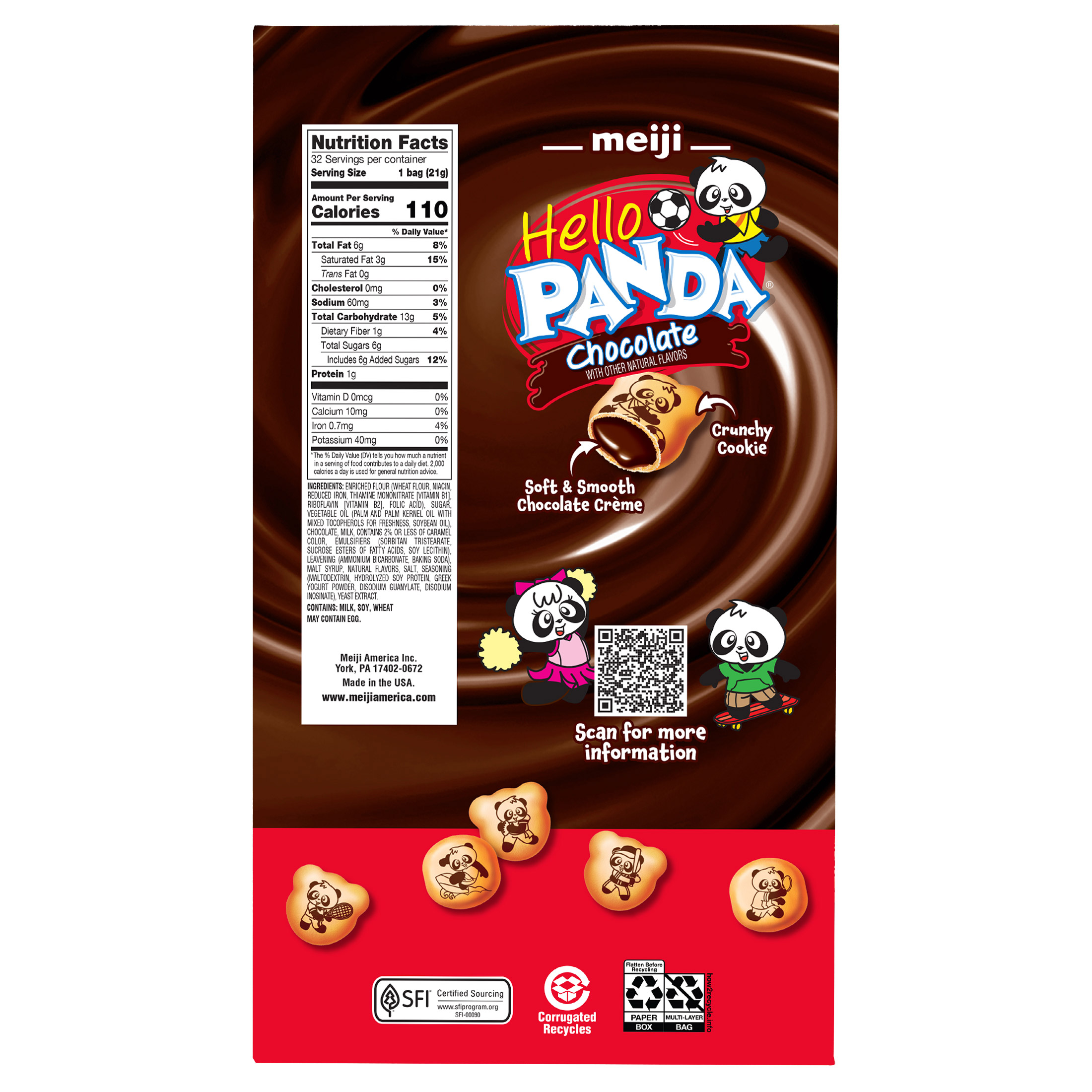 Meiji Hello Panda Chocolate Creme Filled Cookies, 0.75 oz, 32-count ...