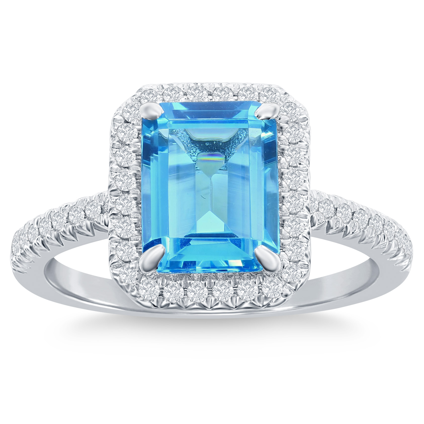 Emerald Cut Blue Topaz and Diamond Ring (0.24 ctw) | Costco