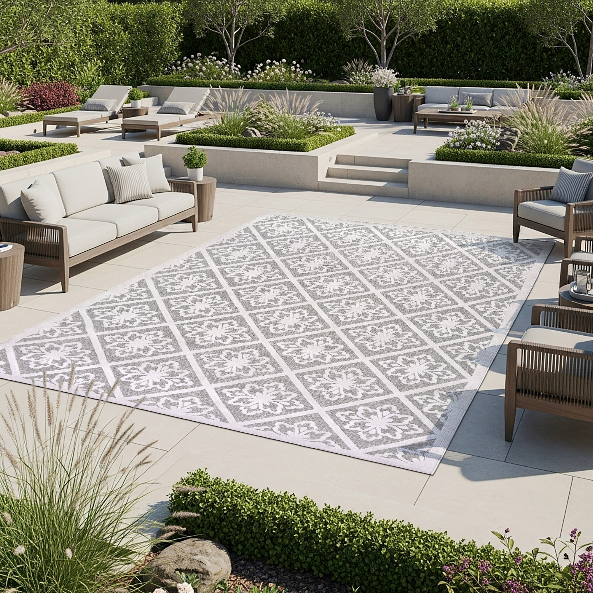 Laguna Indoor/Outdoor Area Rug, Bennet Gray Ivory, 8'8” x 13' | Costco