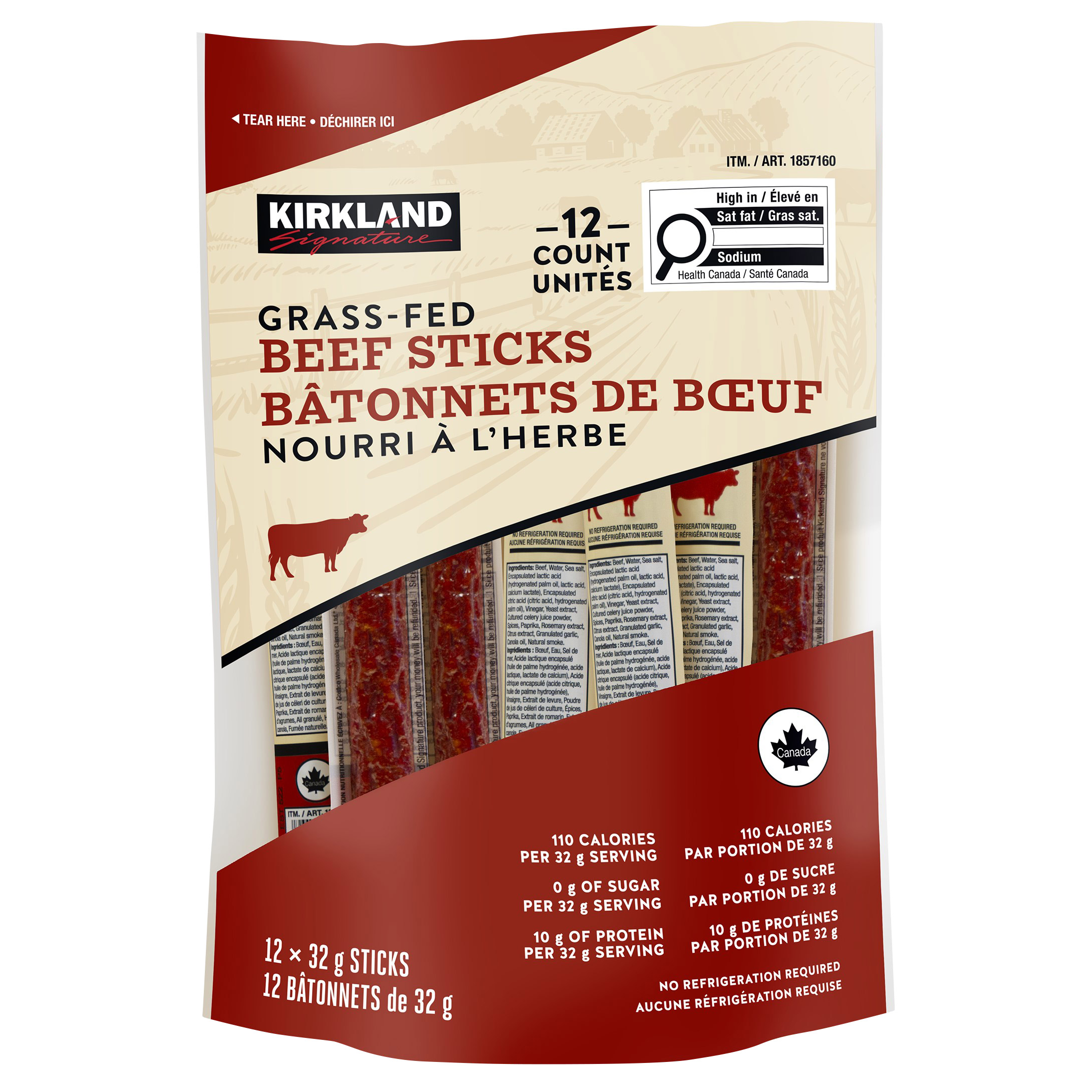 Kirkland Signature Grass Fed Beef Sticks, 12 × 32 g | Costco
