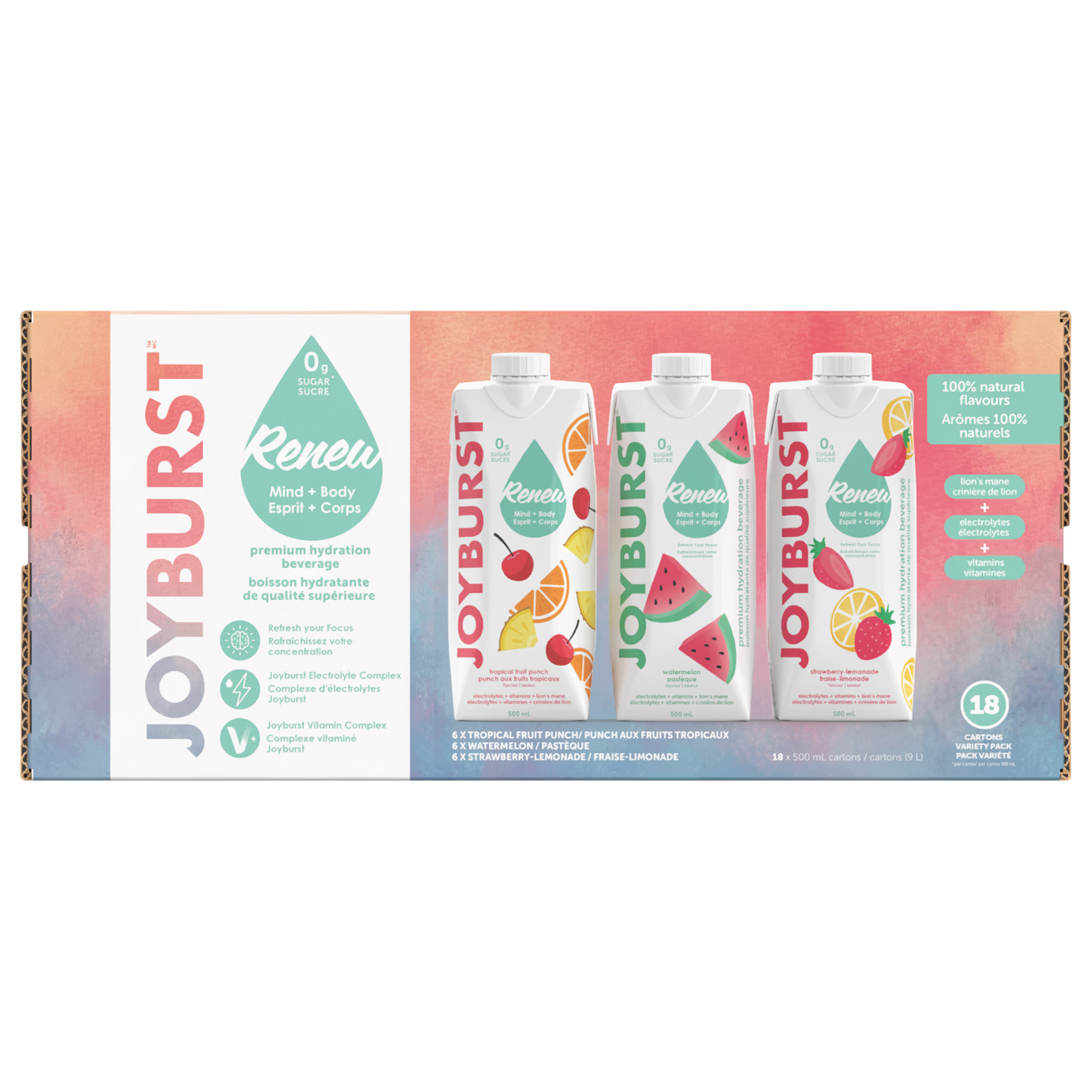 Joyburst Renew Premium Hydration Beverage Variety Pack, 500 mL 18-pack ...