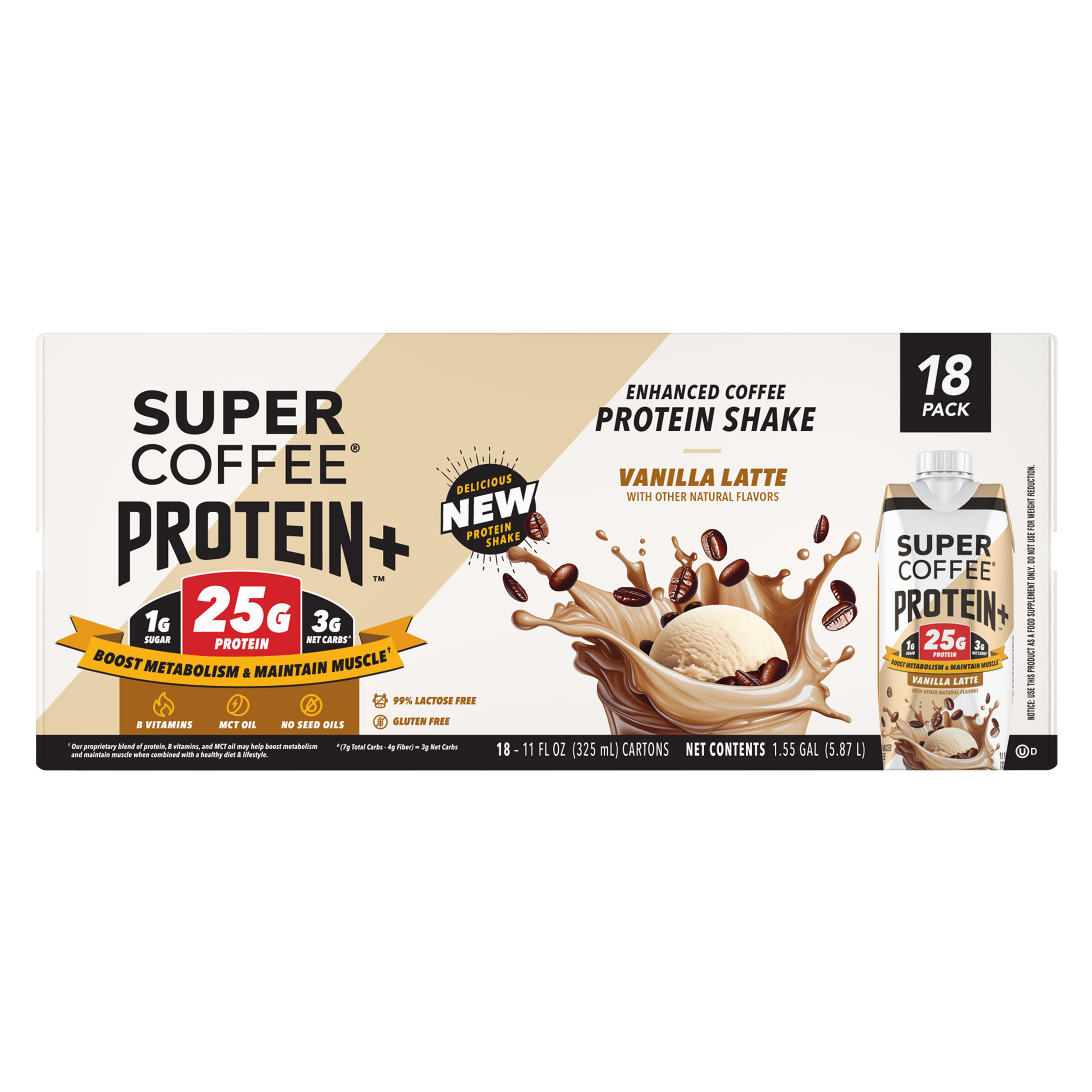 Super Coffee Protein+ 25g Shakes, Vanilla Latte, 11 fl oz, 18-pack | Costco