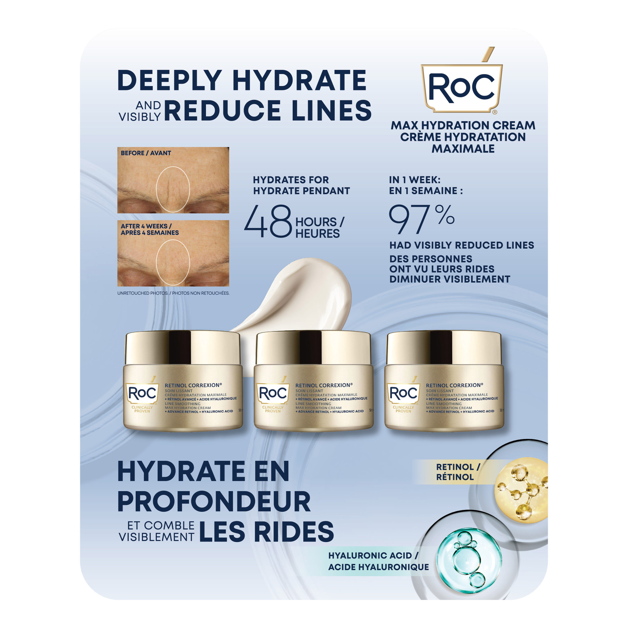 Roc Max Hydration Cream, 3 x 50 mL | Costco