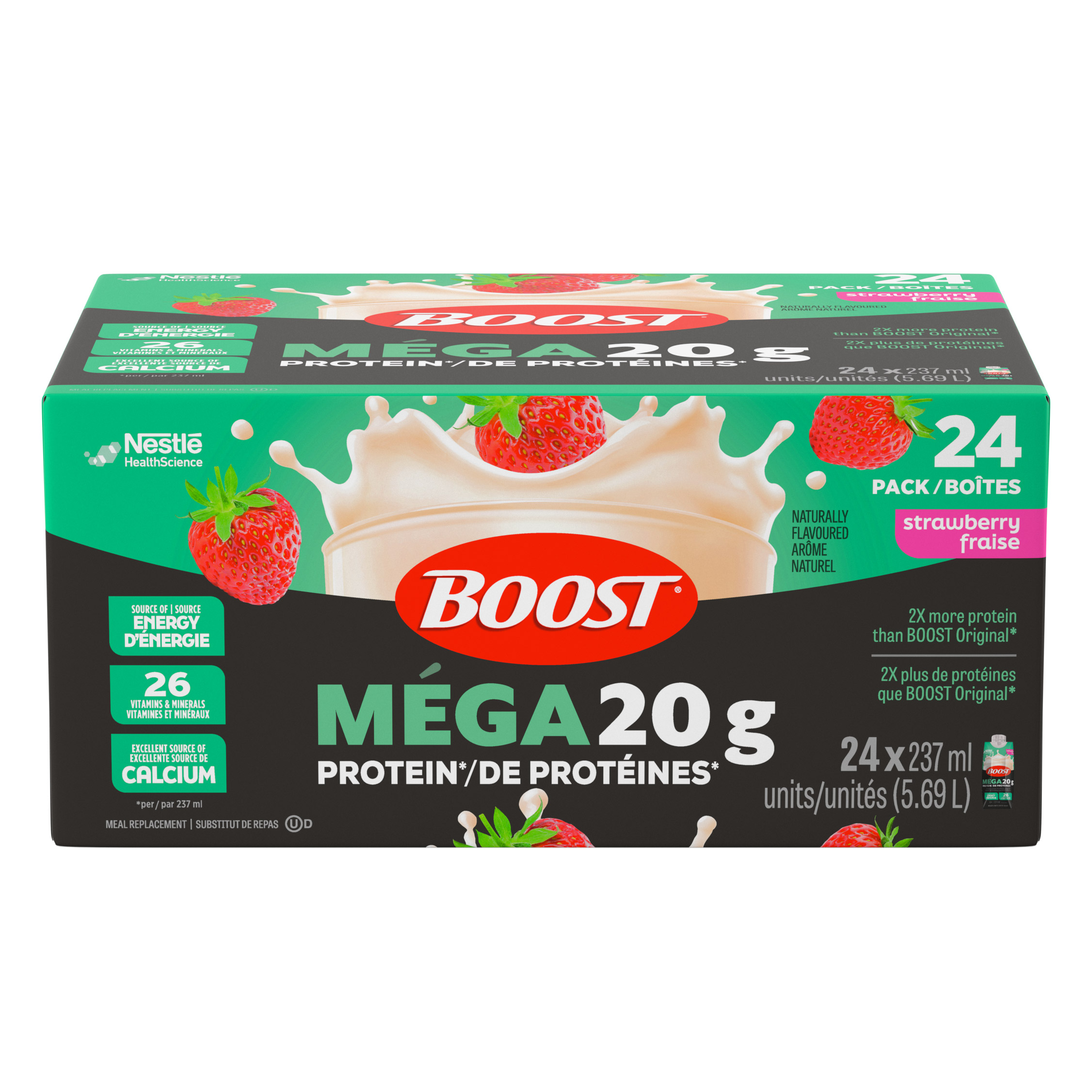 BOOST MEGA Meal Replacement, Strawberry, 24 x 237 mL | Costco