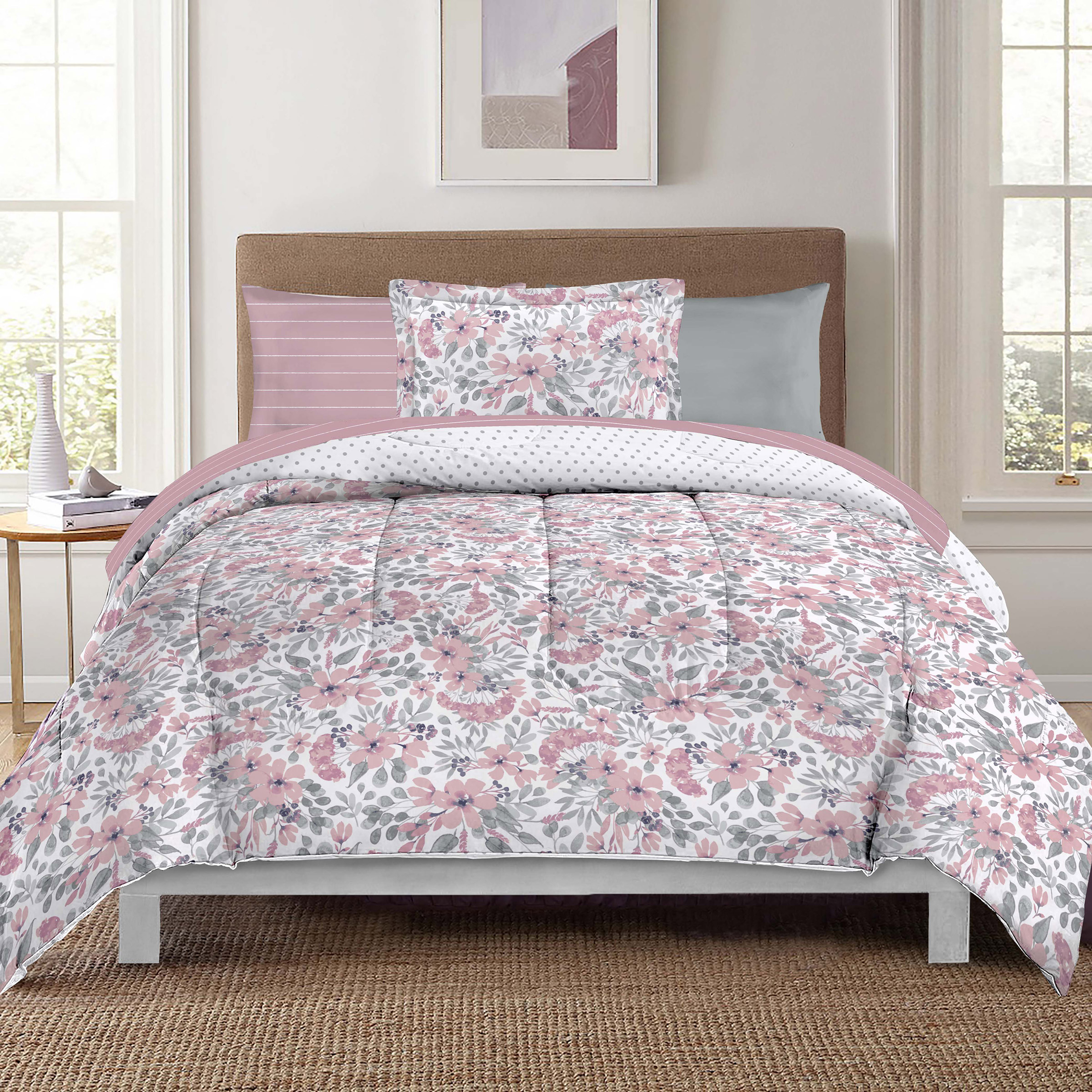 Berkshire Life Twin XL 8-piece Comforter Set, Pink Floral | Costco