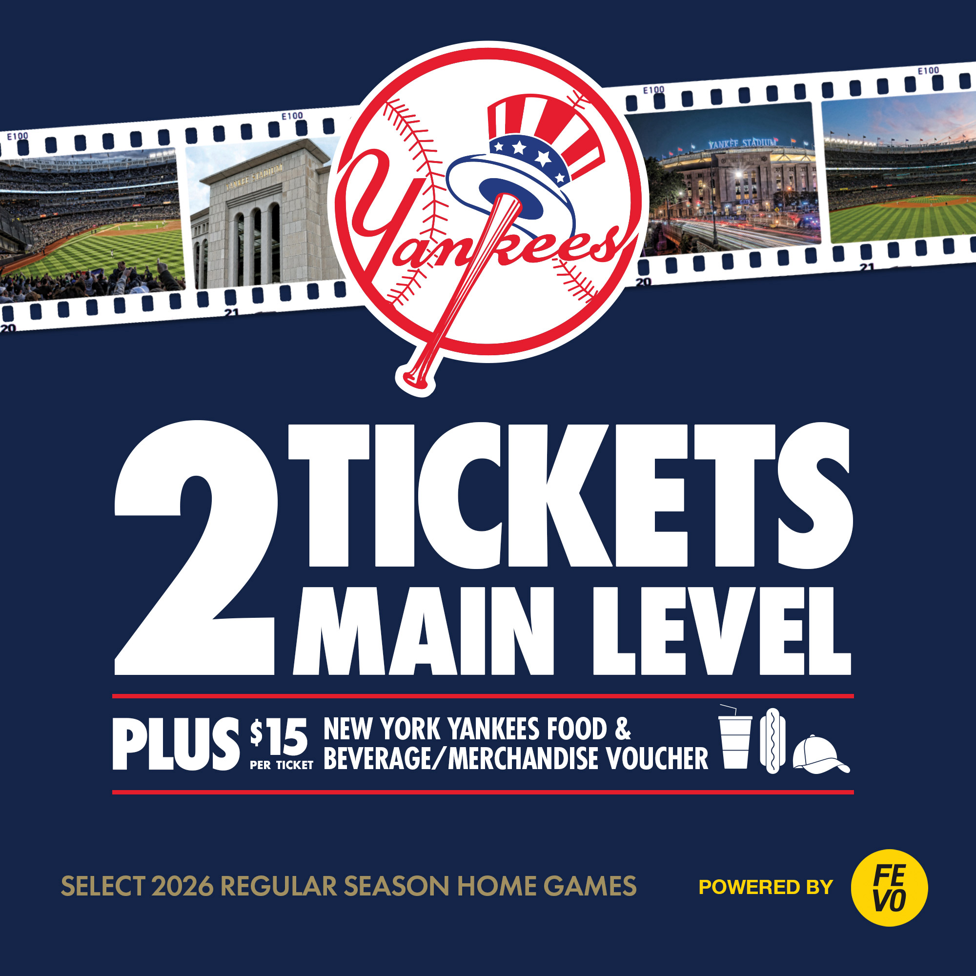 MLB New York Yankees - Two Main Level Tickets + $30 Food and Beverage ...