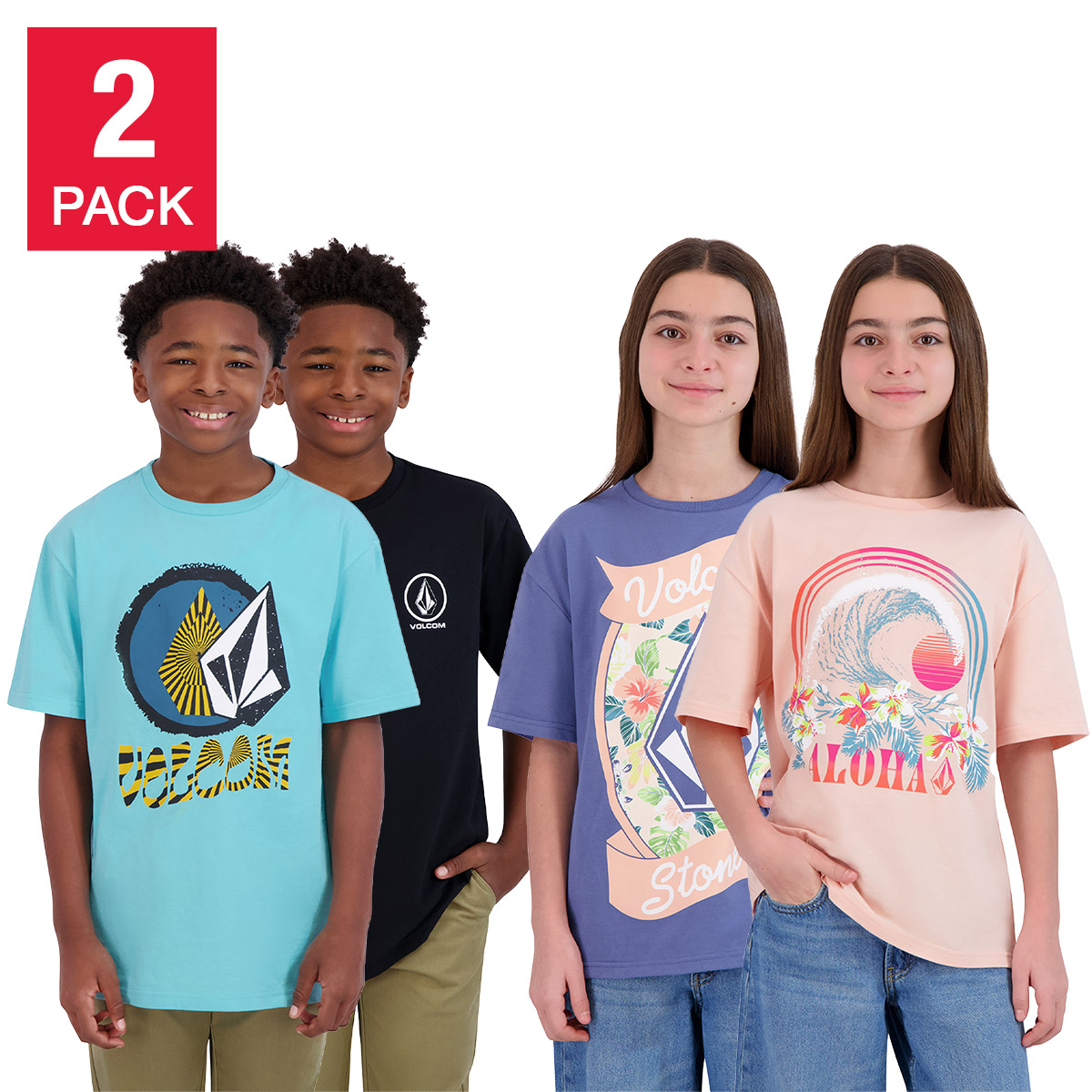 Volcom Youth 2-pack Tees, Pink, X-Small (5/6) | Costco