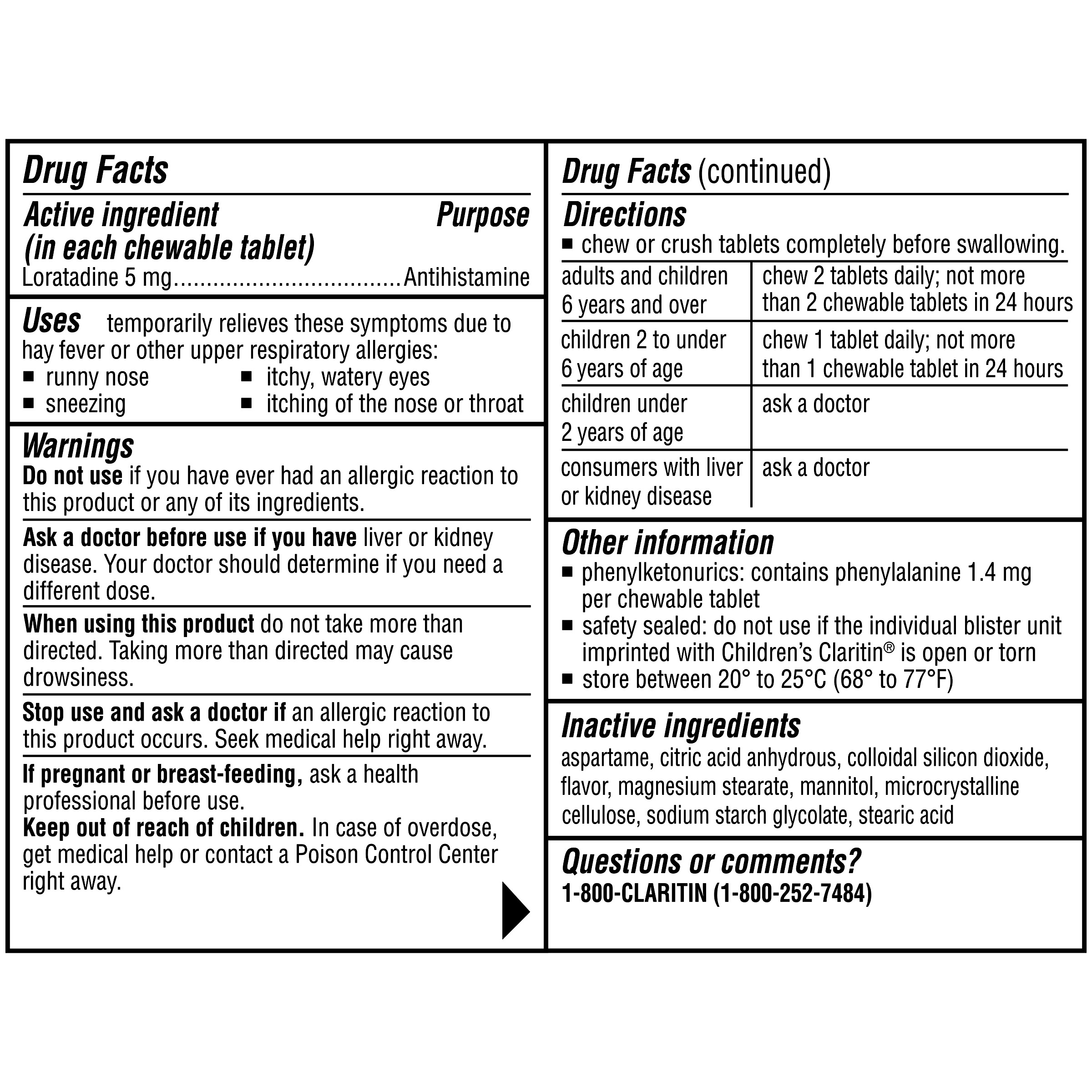 Claritin Children's Dye-Free Chewables, 80 Chewable Tablets | Costco
