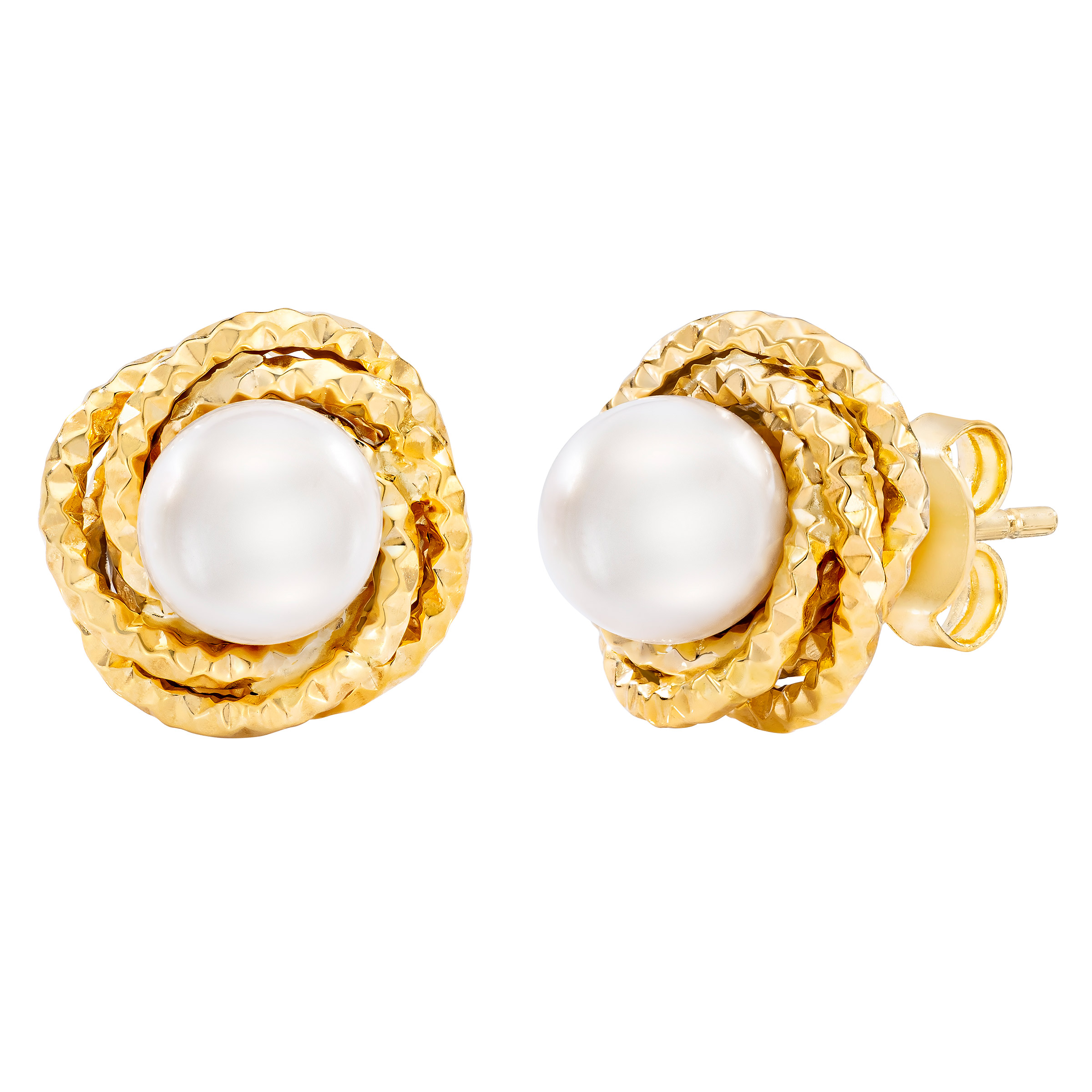 Freshwater Cultured 7-7.5mm Pearl 14kt Yellow Gold Love Knot Earring ...