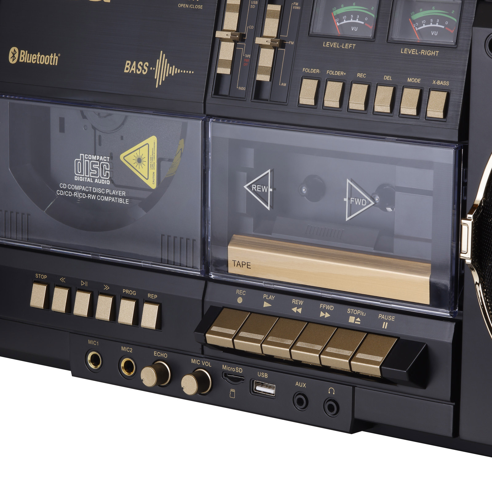 Aiwa Backtrack Retro Boombox with Bluetooth, Black and Gold | Costco
