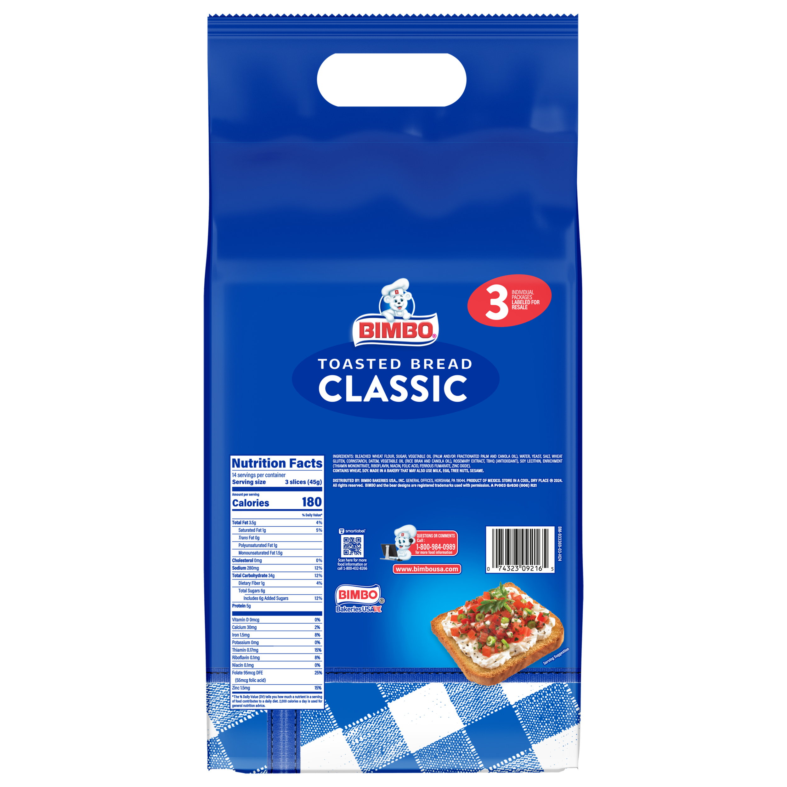 Bimbo Pan Tostado Blanco, Toasted White Bread, 7.41 oz, 3 ct | Costco