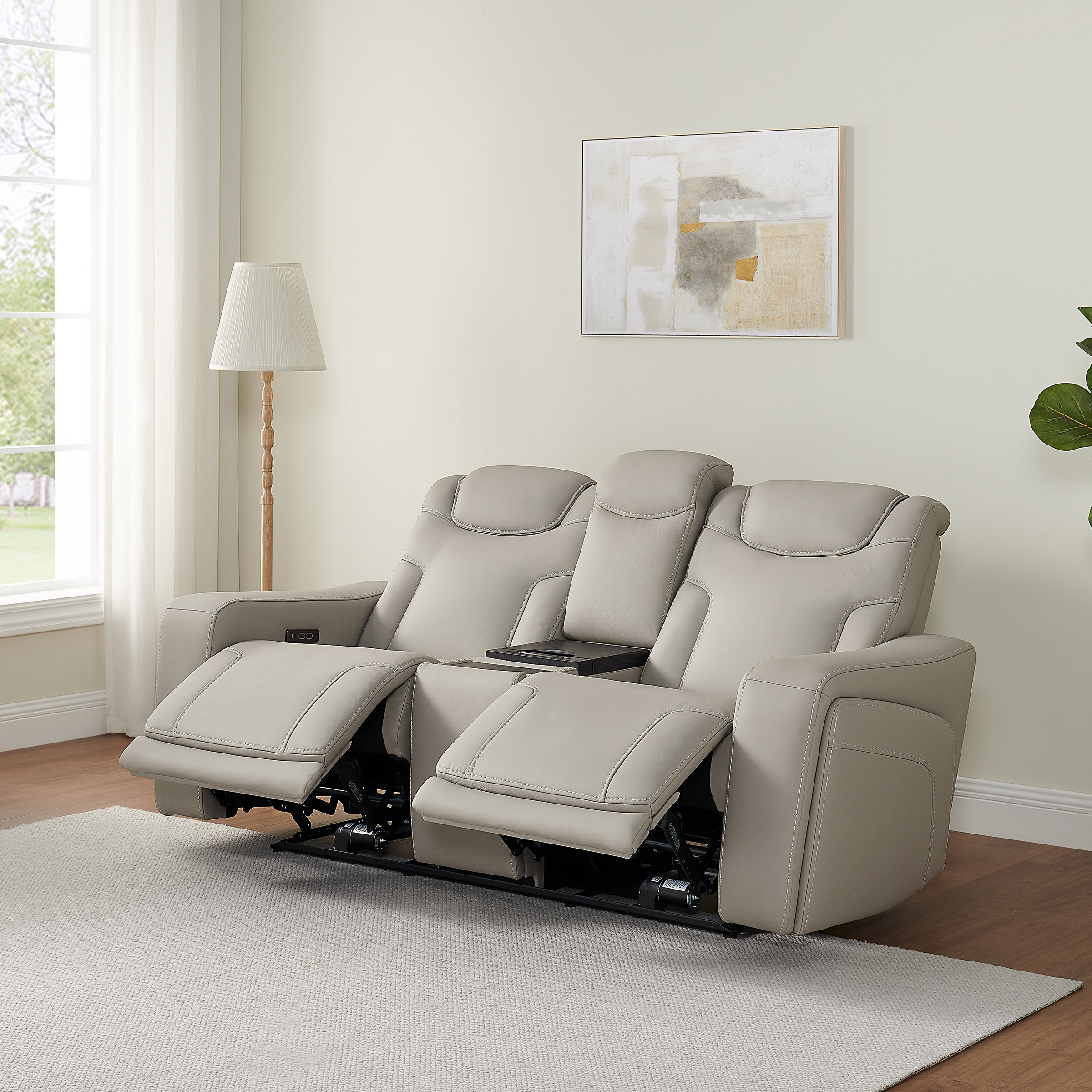 Alton Leather Power Reclining Sofa with Power Headrests and Cooling ...