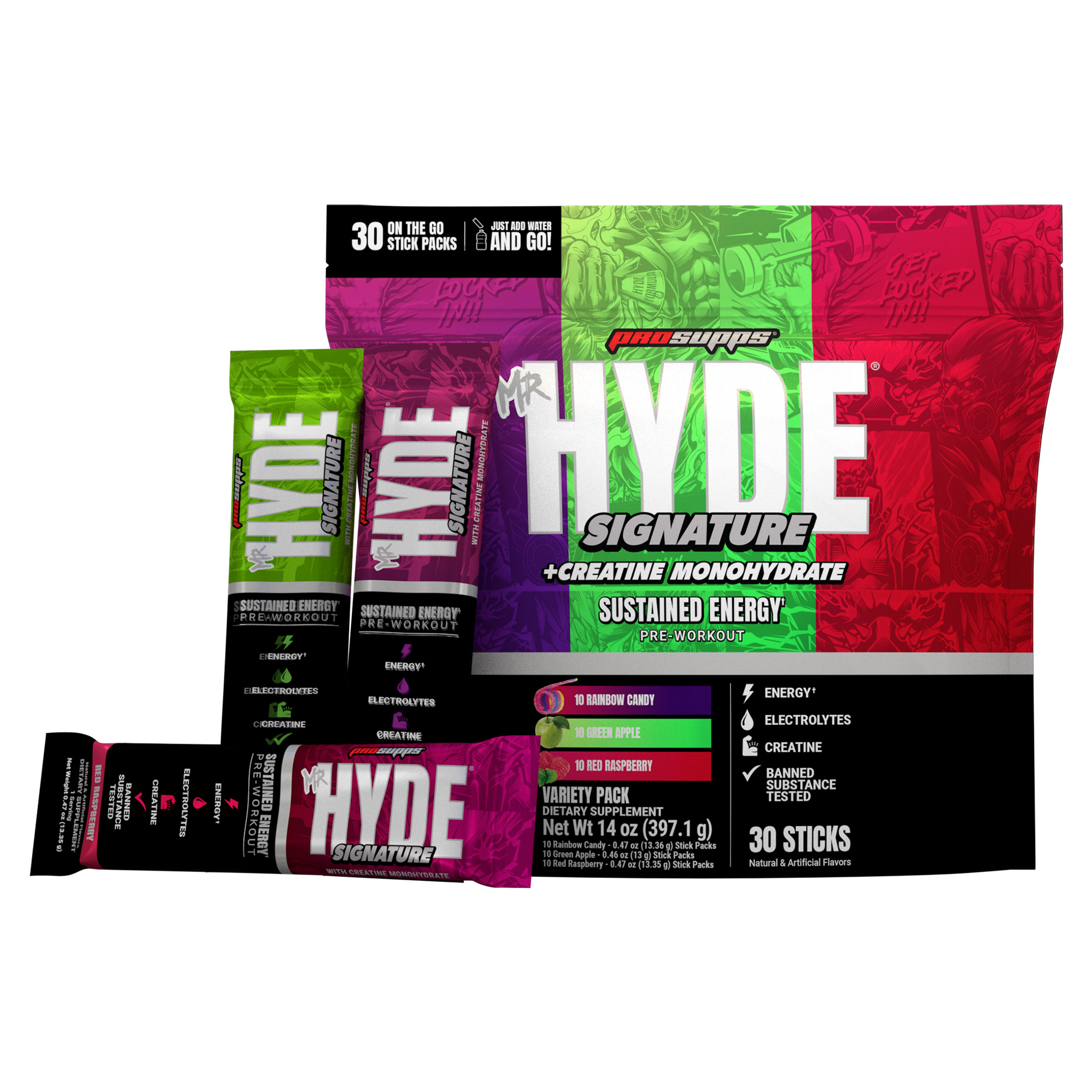 Mr. HYDE Signature Pre-Workout On-The-Go, 30 Individual Serving Stick ...