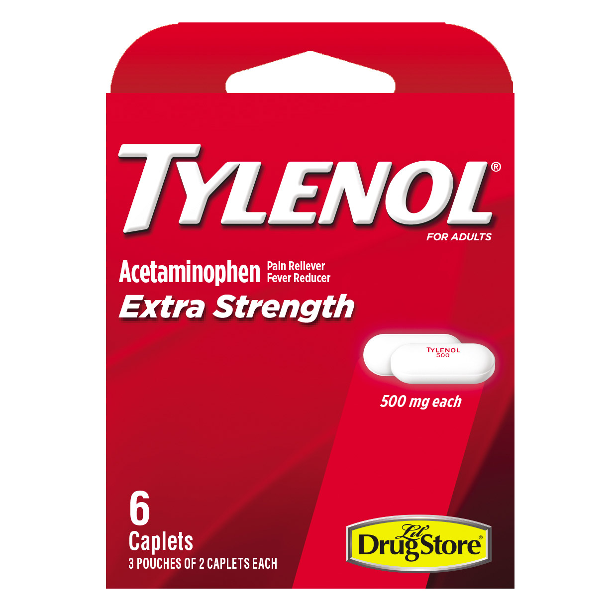 Tylenol Extra Strength Acetaminophen, 500 mg, 3 Servings per Box, 6 ...