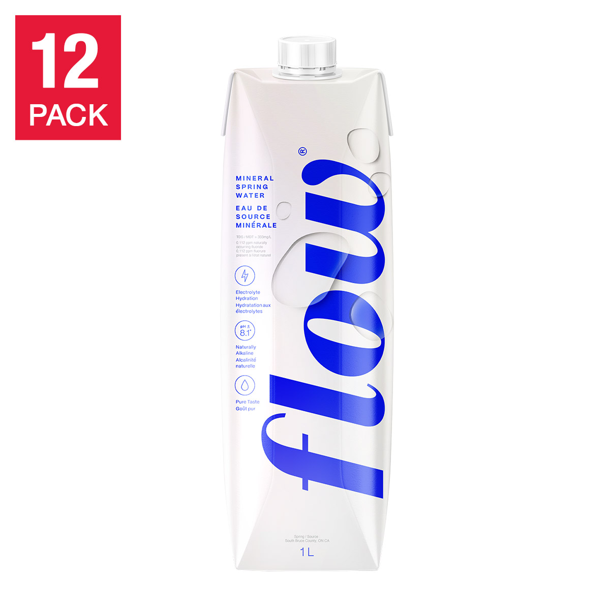 Flow Naturally Alkaline Original Spring Water, 12 x 1 L | Costco