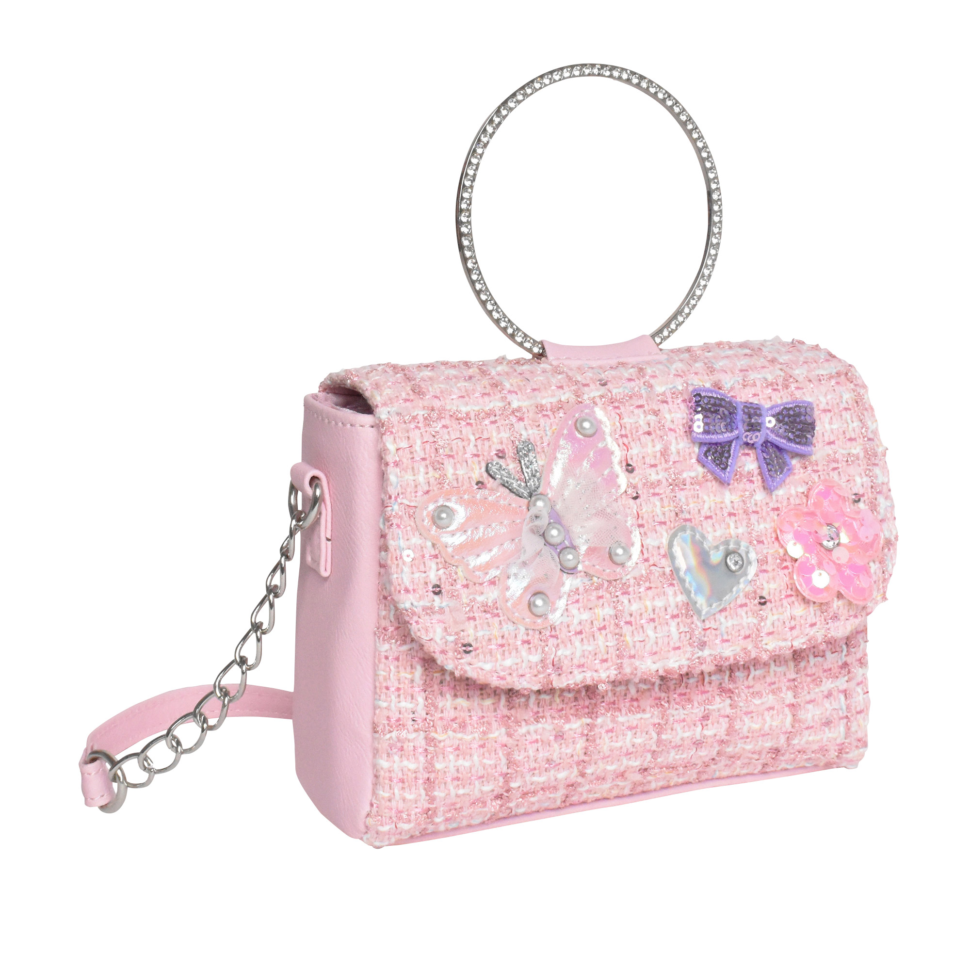 OMG Accessories Tweed Butterfly Applique Mini Flap Bag | Costco