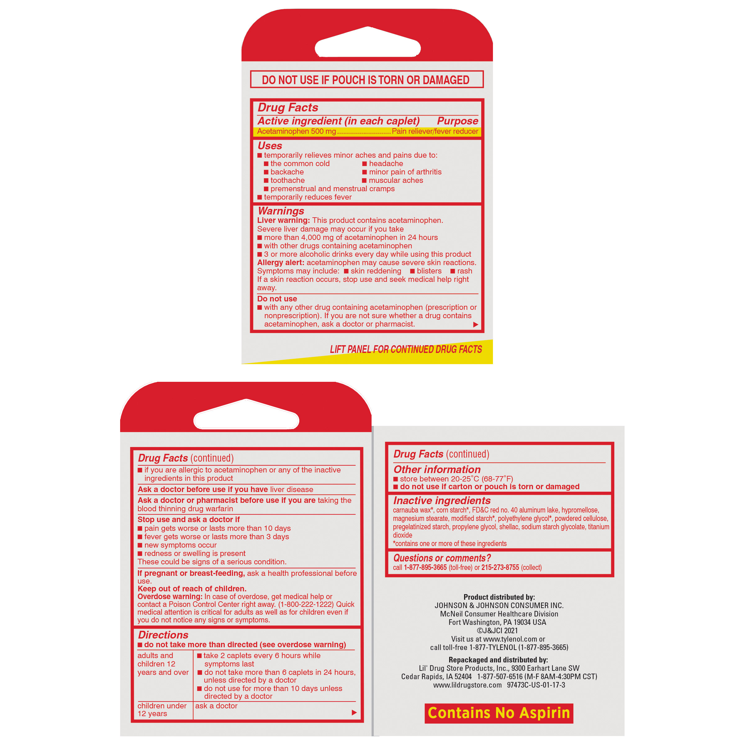 Tylenol Extra Strength Acetaminophen, 500 mg, 3 Servings per Box, 6 ...