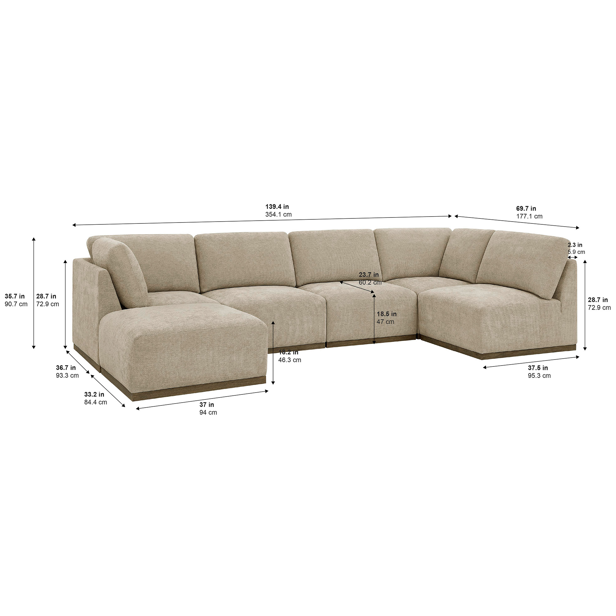 Henredon Murphy Fabric 6-piece Modular Sectional with Ottoman, Beige ...