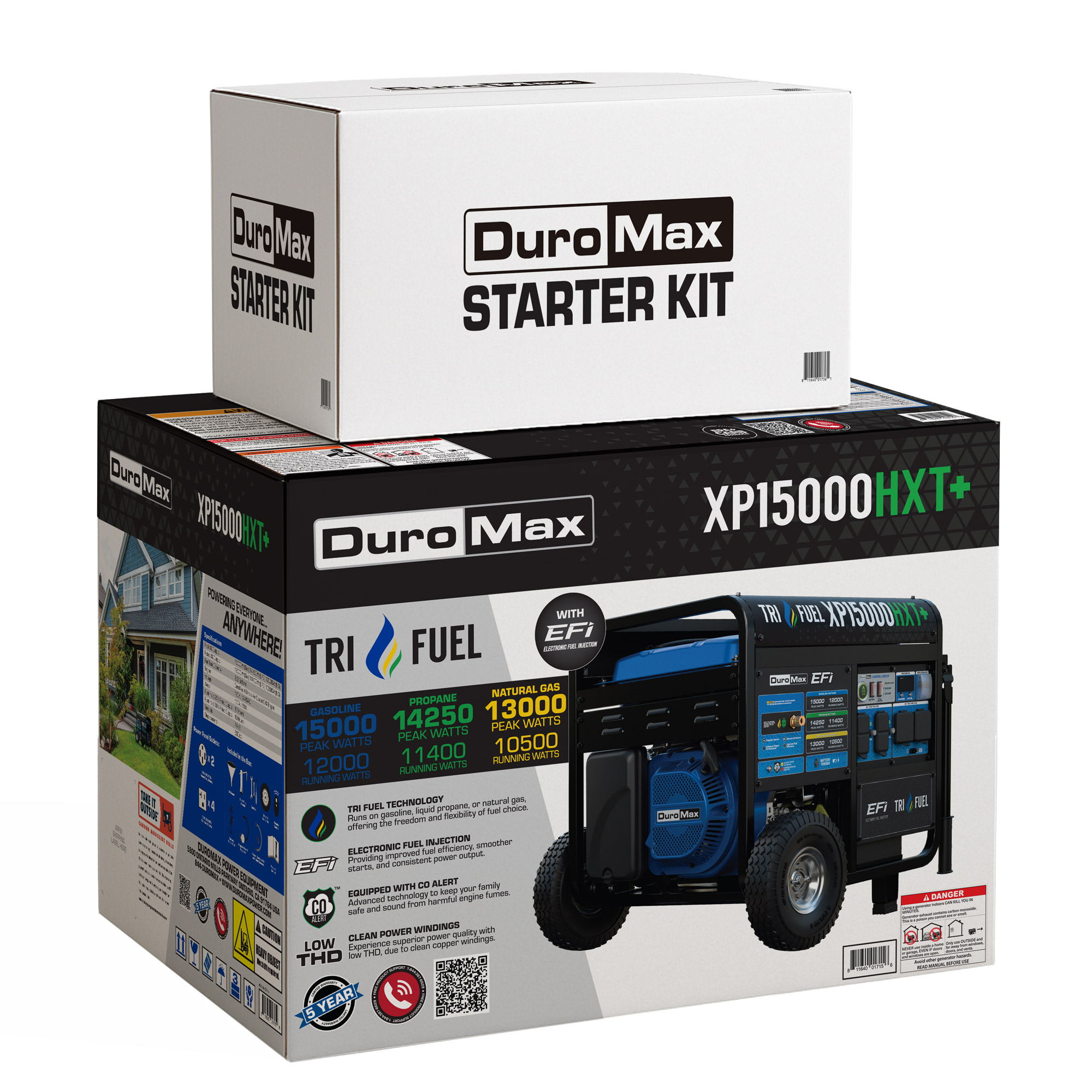DuroMax 15,000 Watt Tri Fuel EFI Generator with Home Power Backup ...