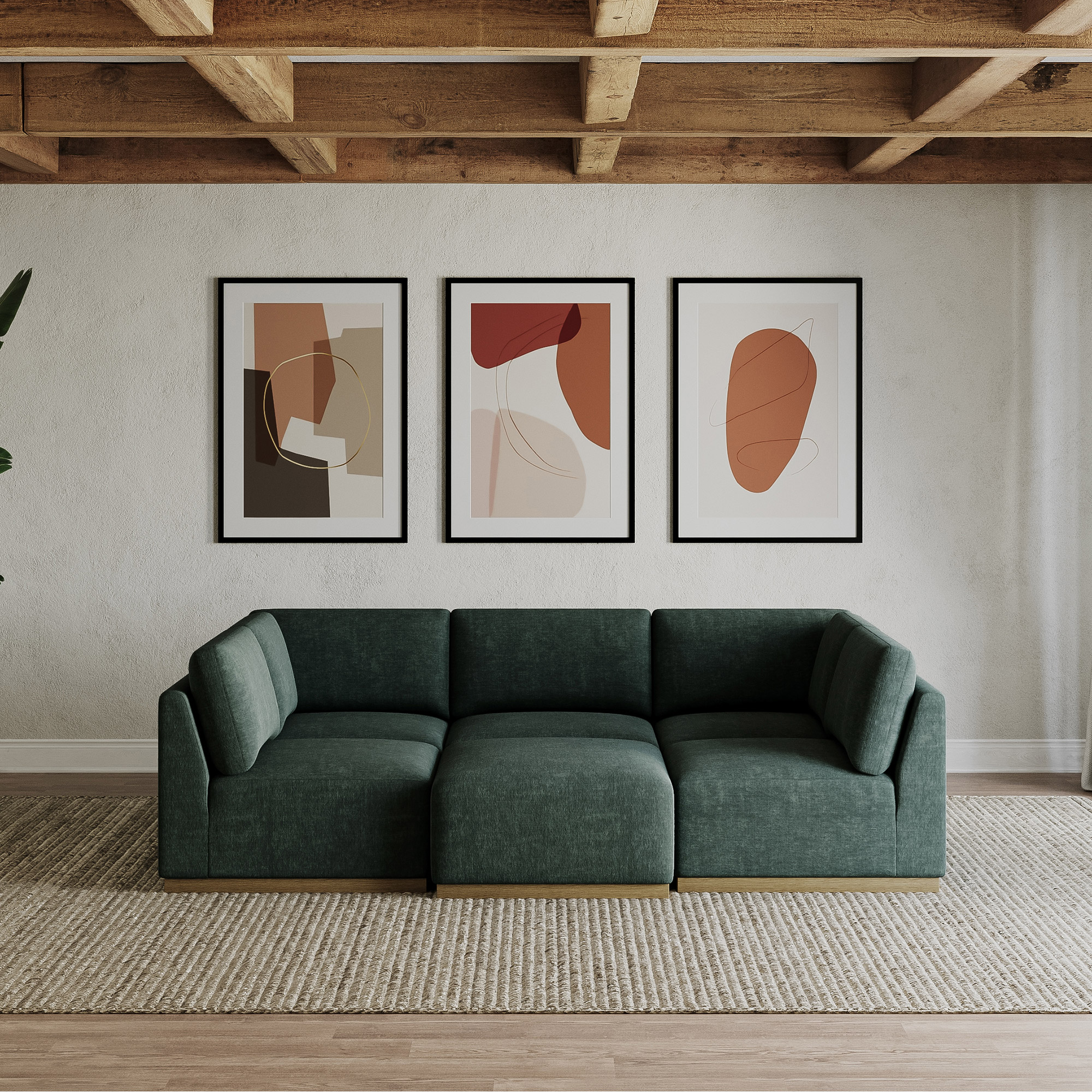 Henredon Murphy Fabric 6-piece Modular Sectional with Ottoman, Green ...